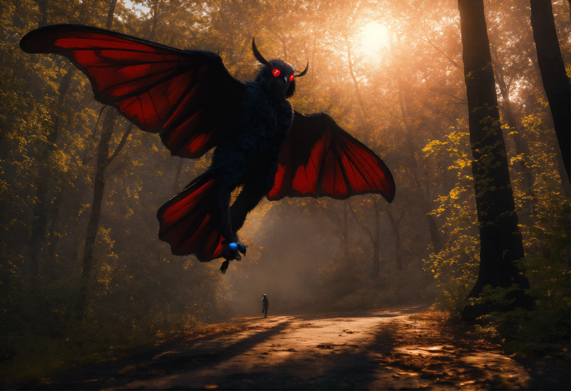 Lexica - Photorealistic humanoid mothman with black body and red ...