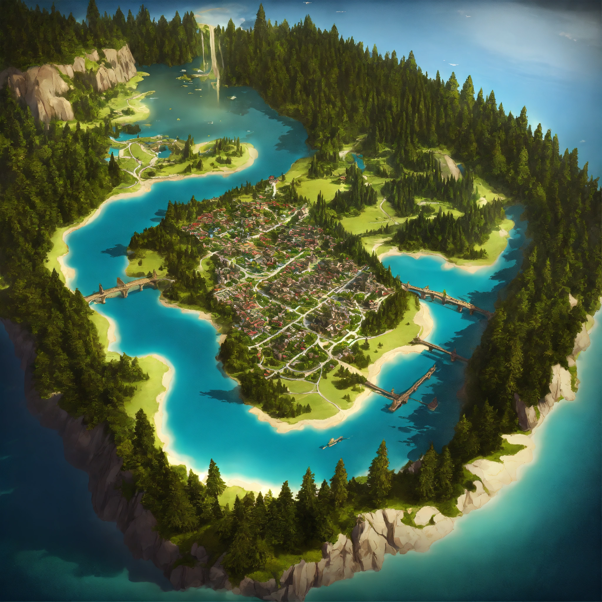 Lexica - Dnd city map with a large lake to the south and forests to ...
