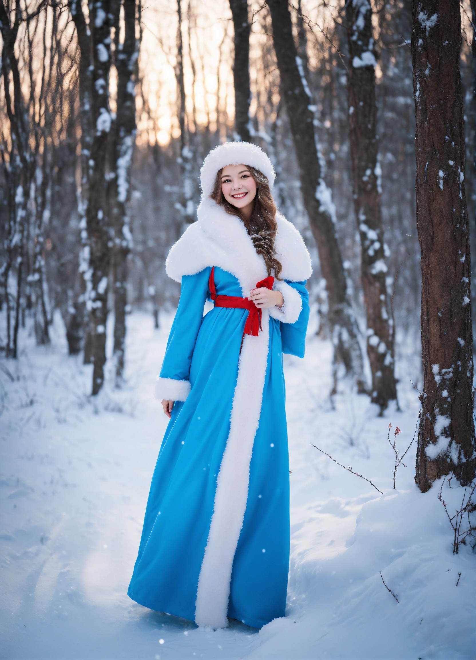 Lexica - Rosy-cheeked snow maiden with a smile on her face in the ...