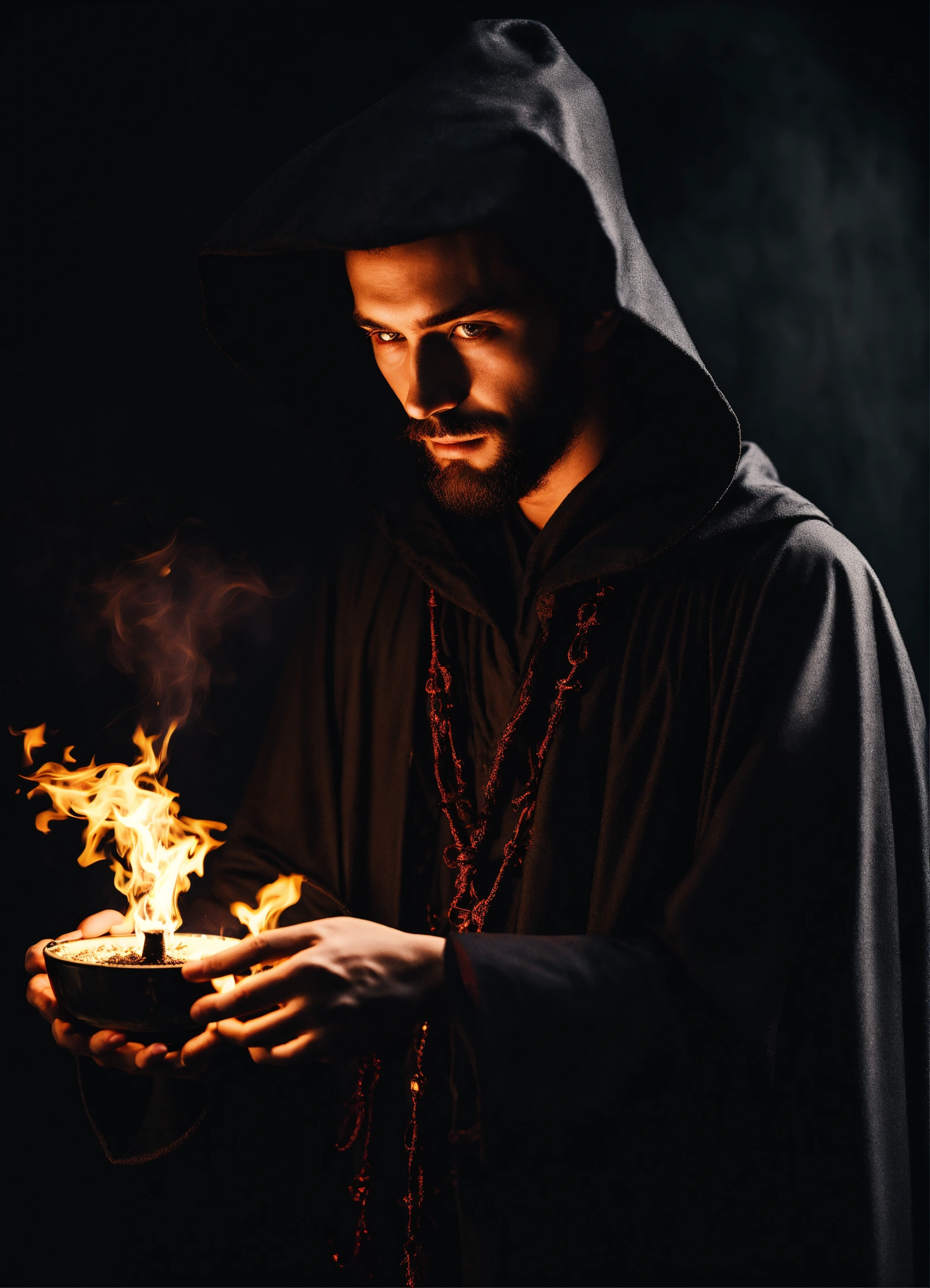 Lexica - French young evil wizard in robes, creating black magic, dark ...