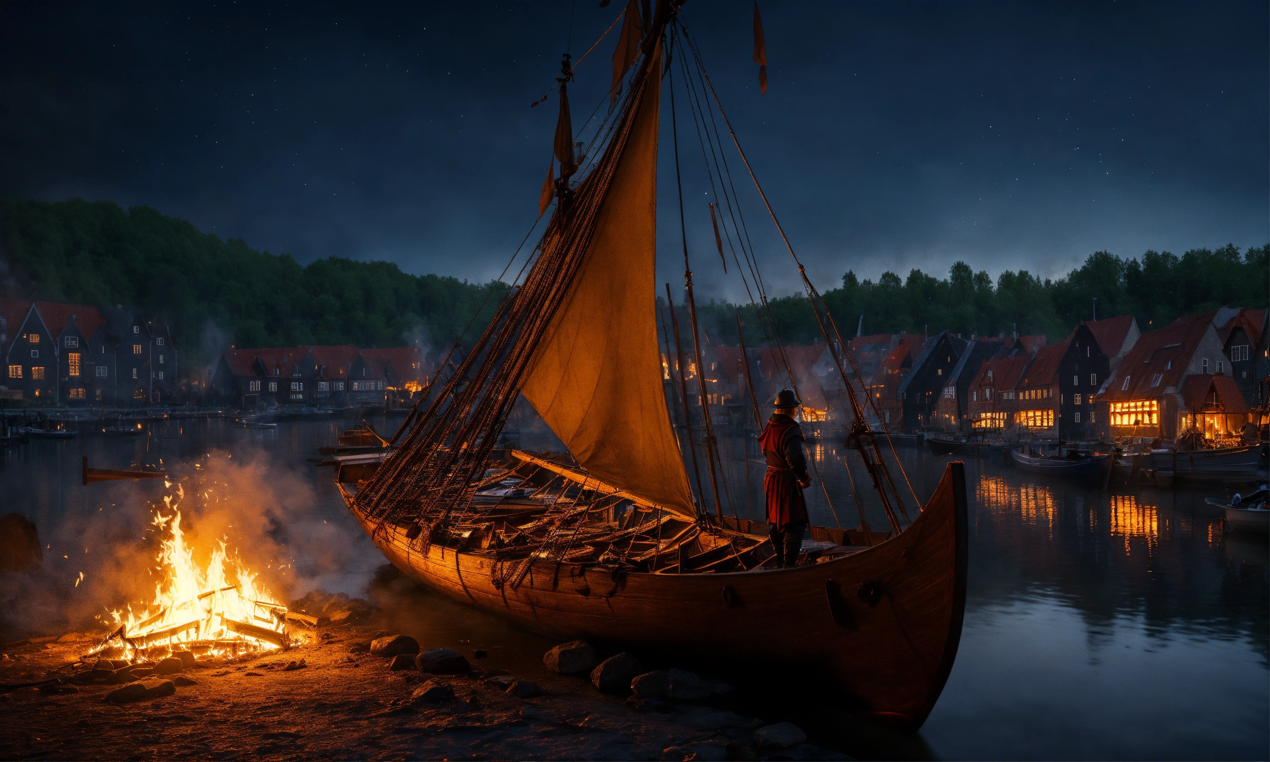 Lexica - Scandinavian boat builder in medieval times during the night ...