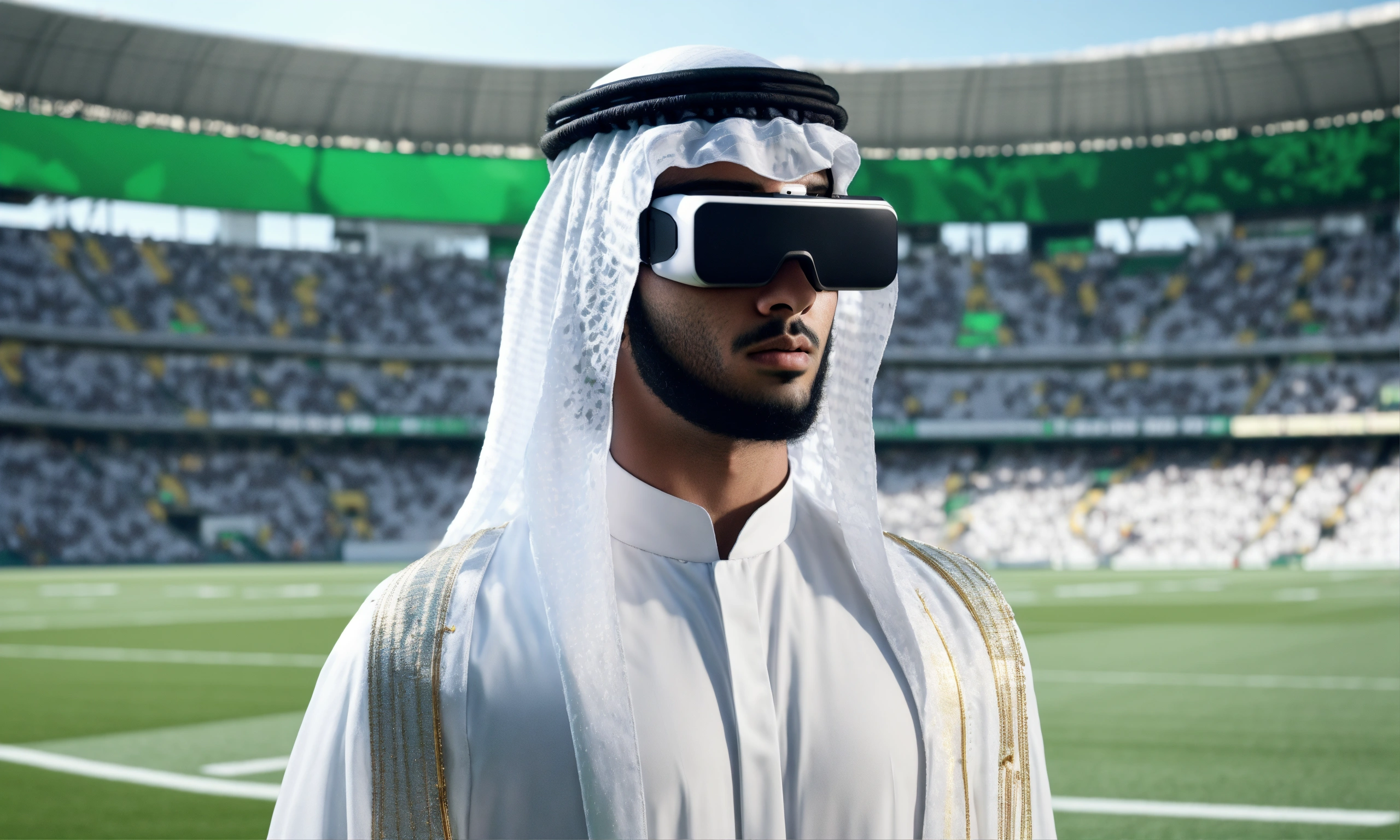 Lexica - Saudi young man, in football stadium, wearing augmented ...