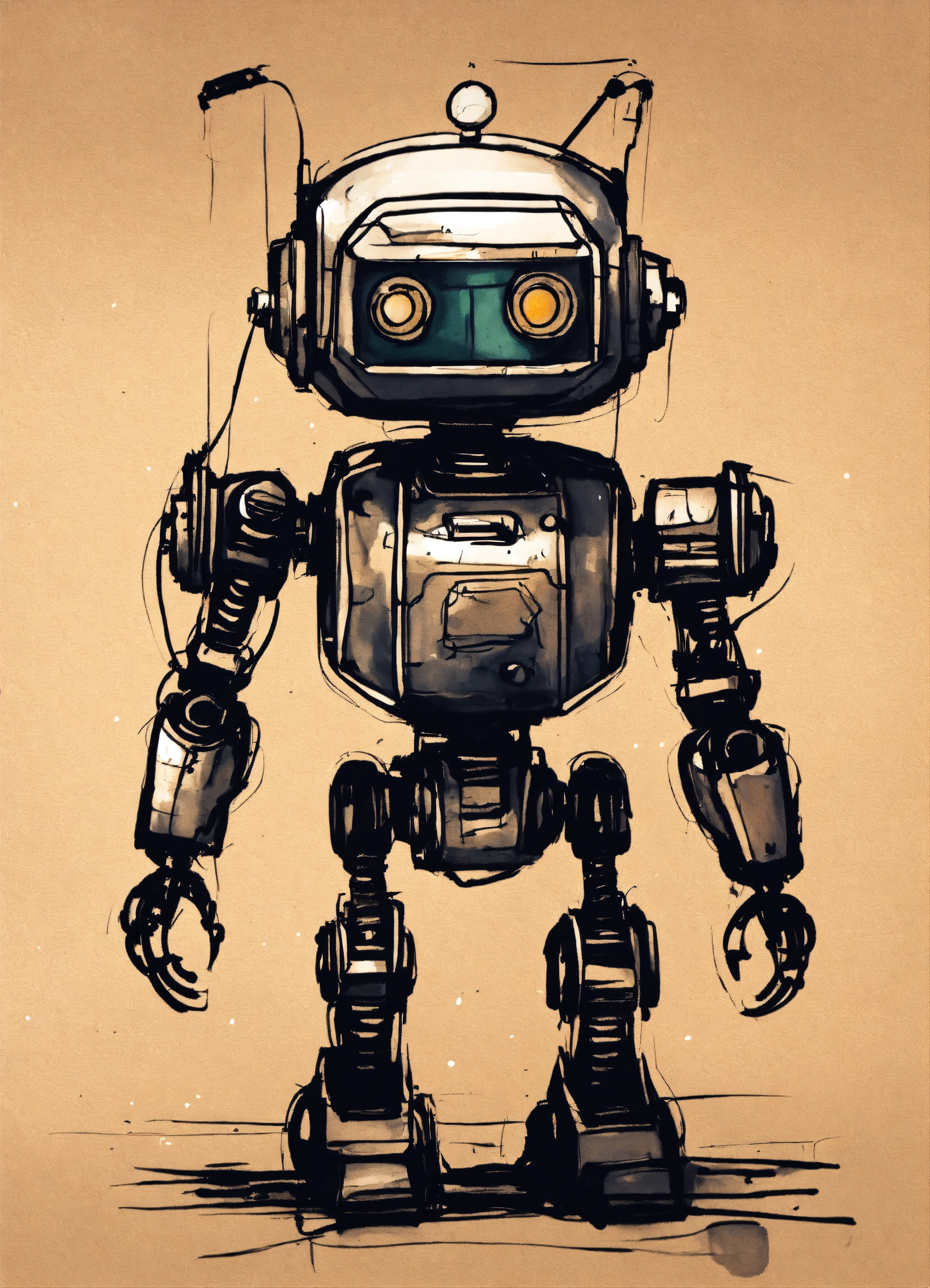 Lexica - Minimalist painting of sci-fi cute robot design in the style ...