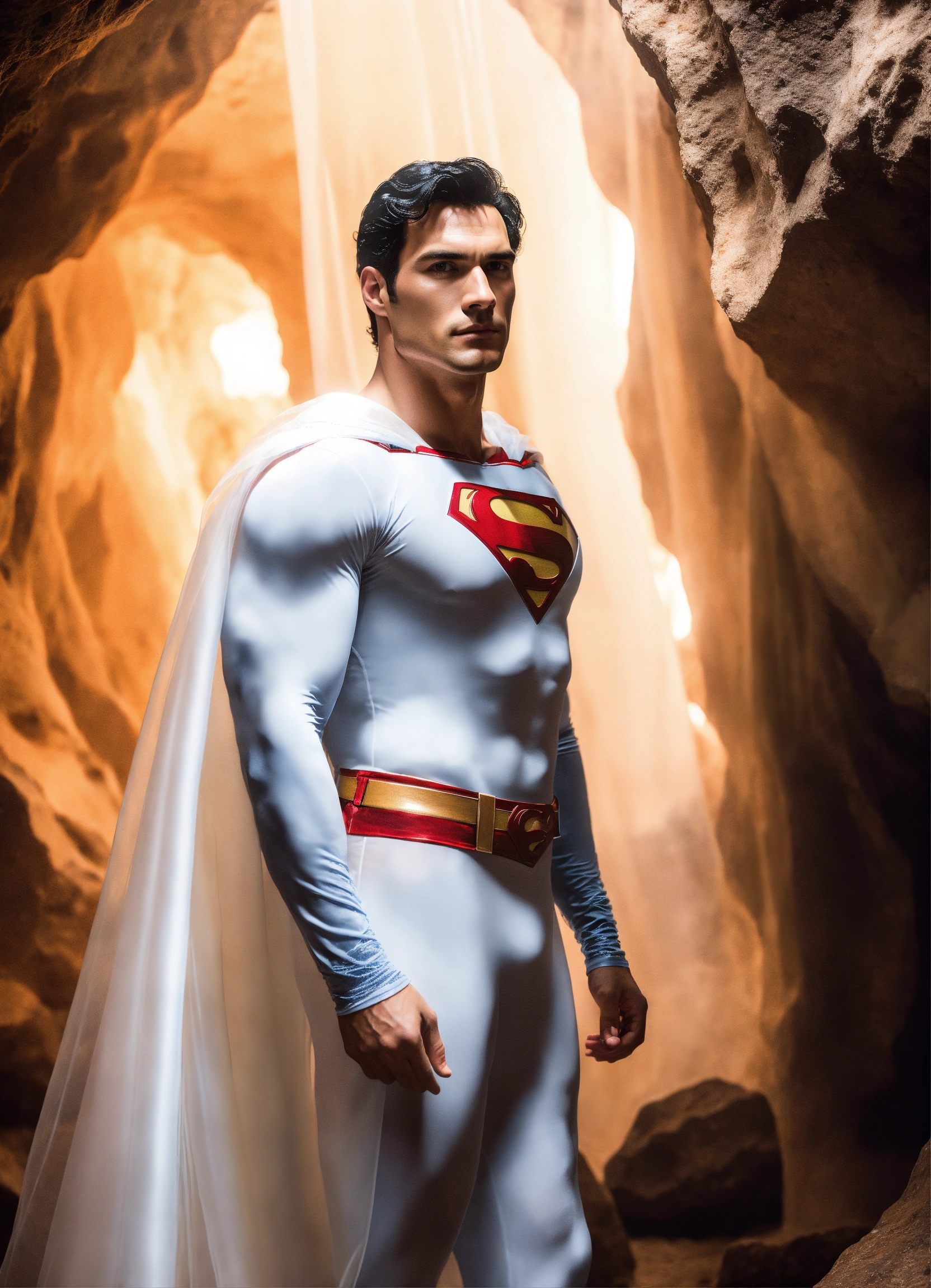 Lexica - Handsome Superman wearing a transparent white clear organza ...
