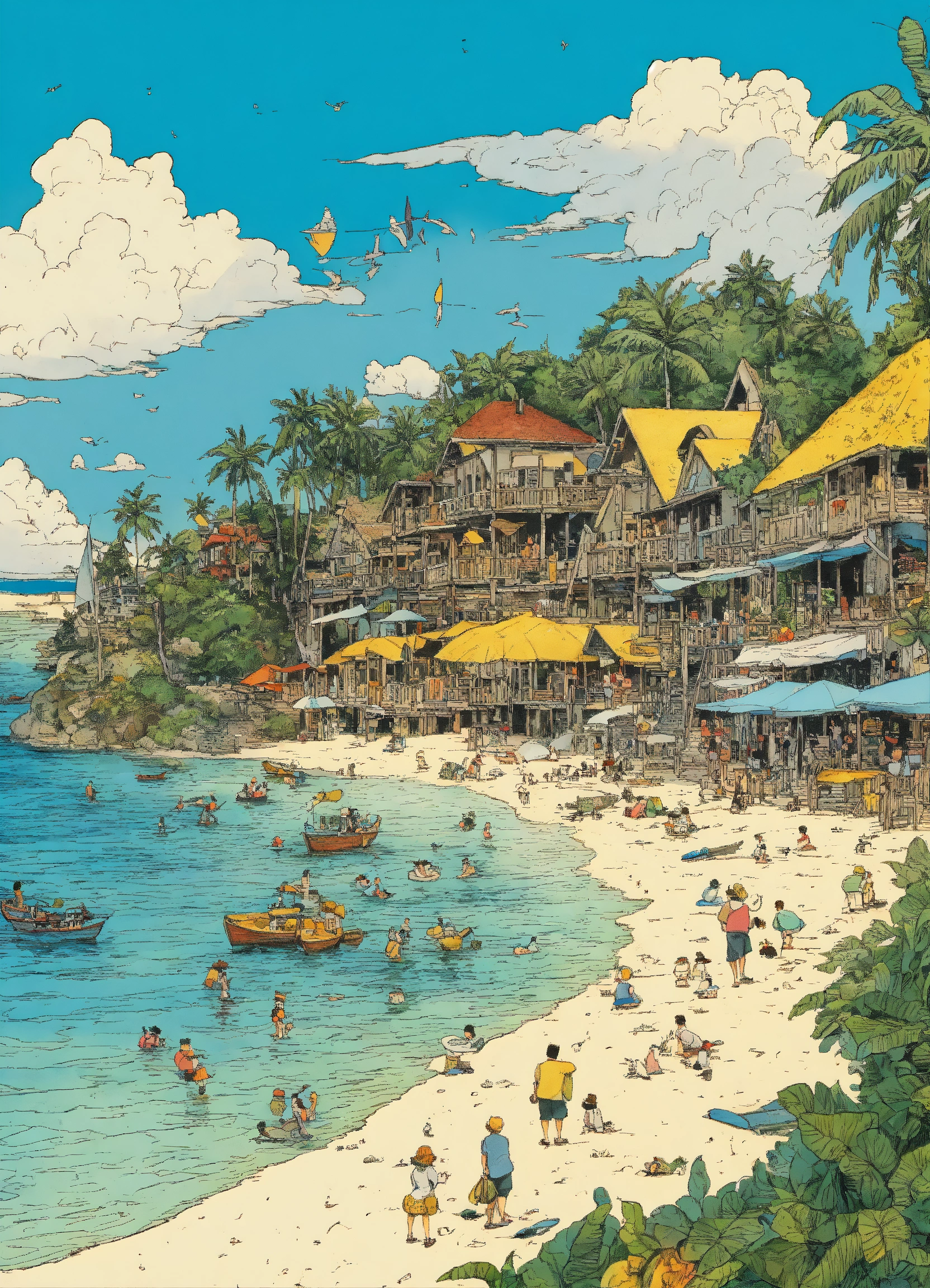 Lexica - Detailed pen and ink illustration of Boracay Island, by Herge ...