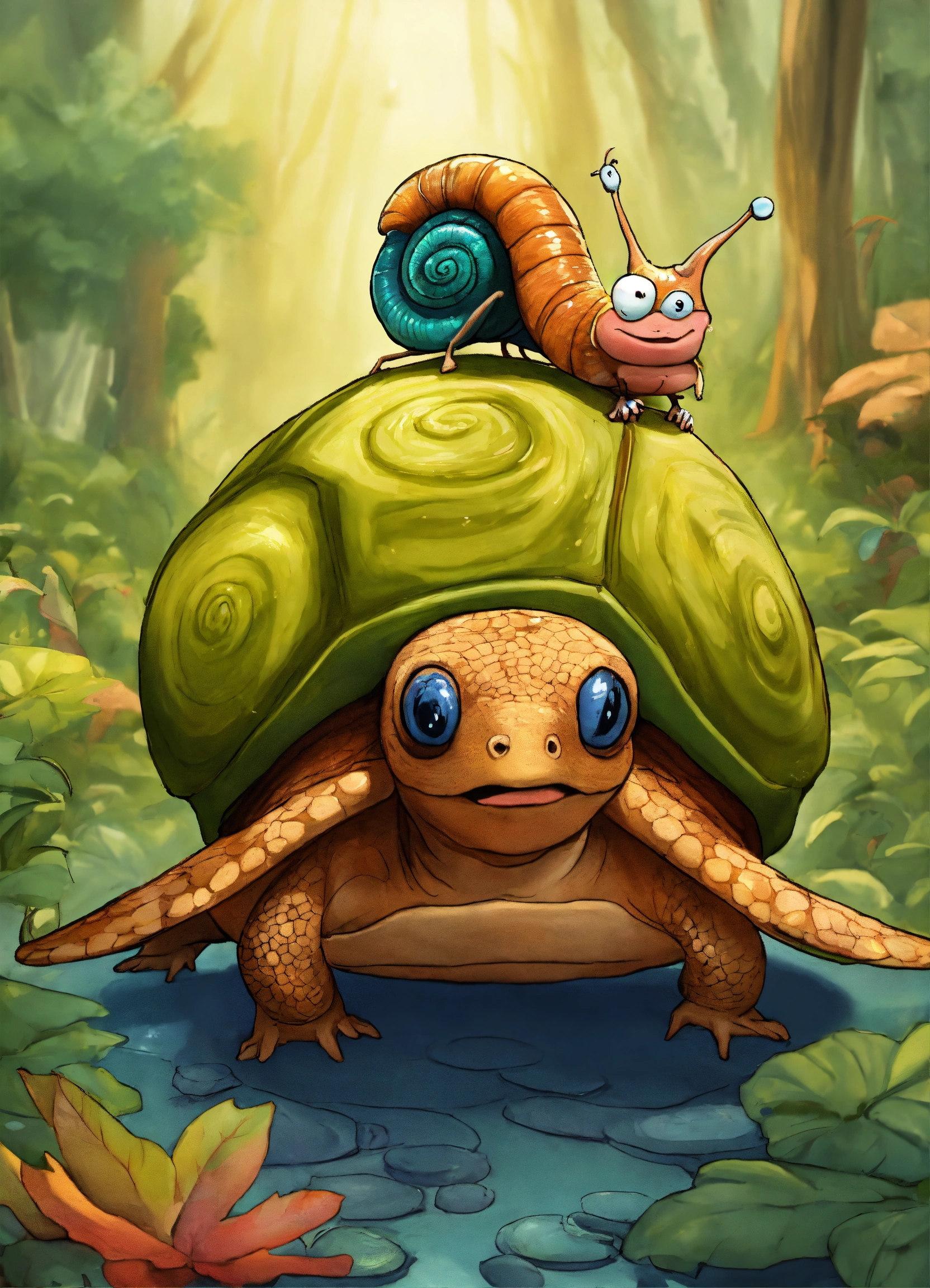 Lexica - "a CARTOON IMAGE OF A TERRIFIED snail, RIDING ON THE BACK of a ...