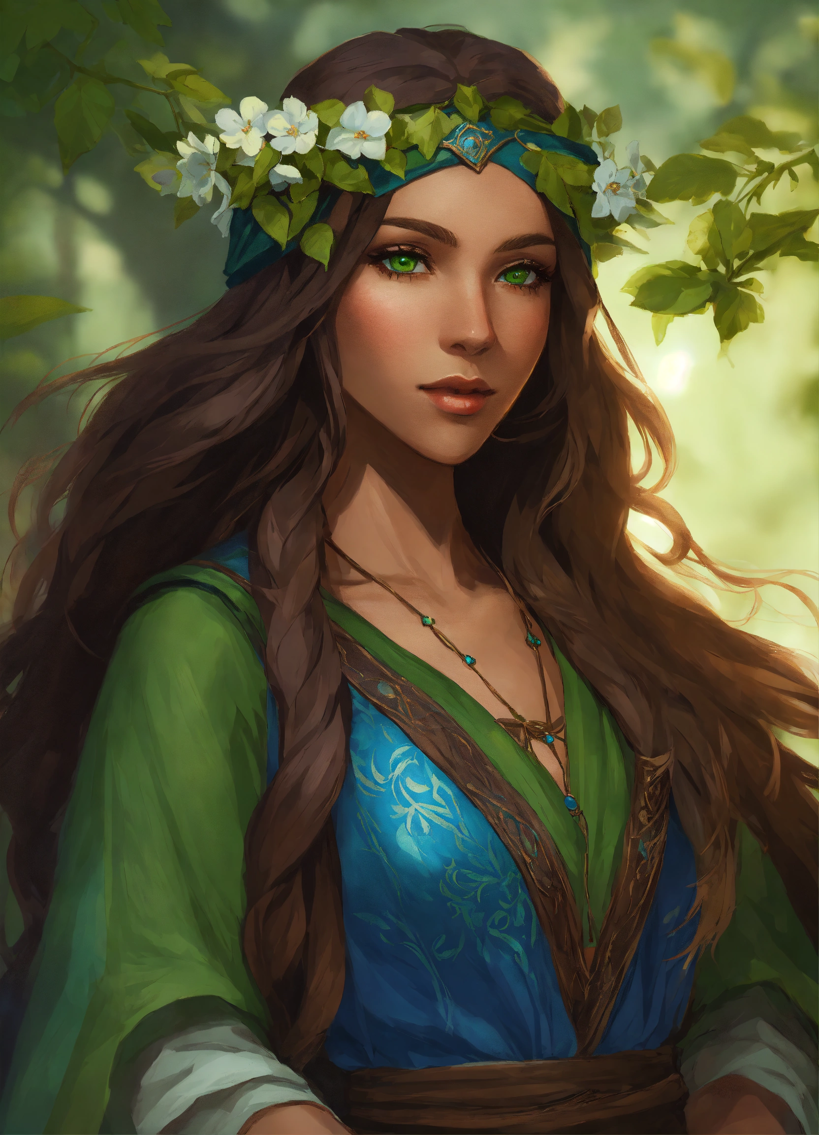 Lexica - Middle aged Elven woman wearing green and blue peasant clothes ...