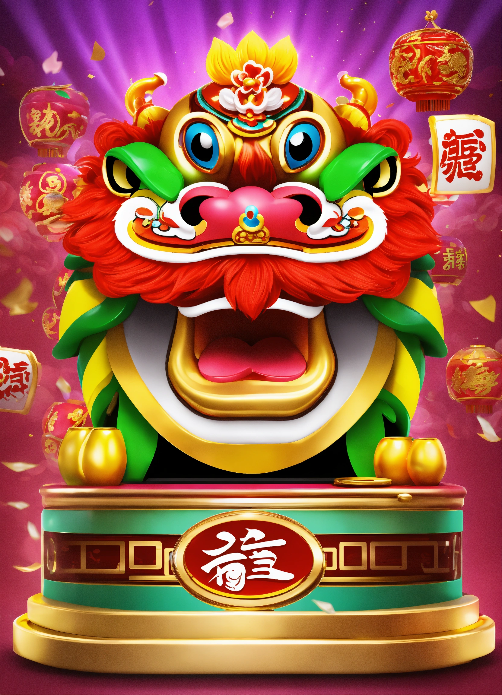 Lexica - 3D lion dance slot machine gambling icon
