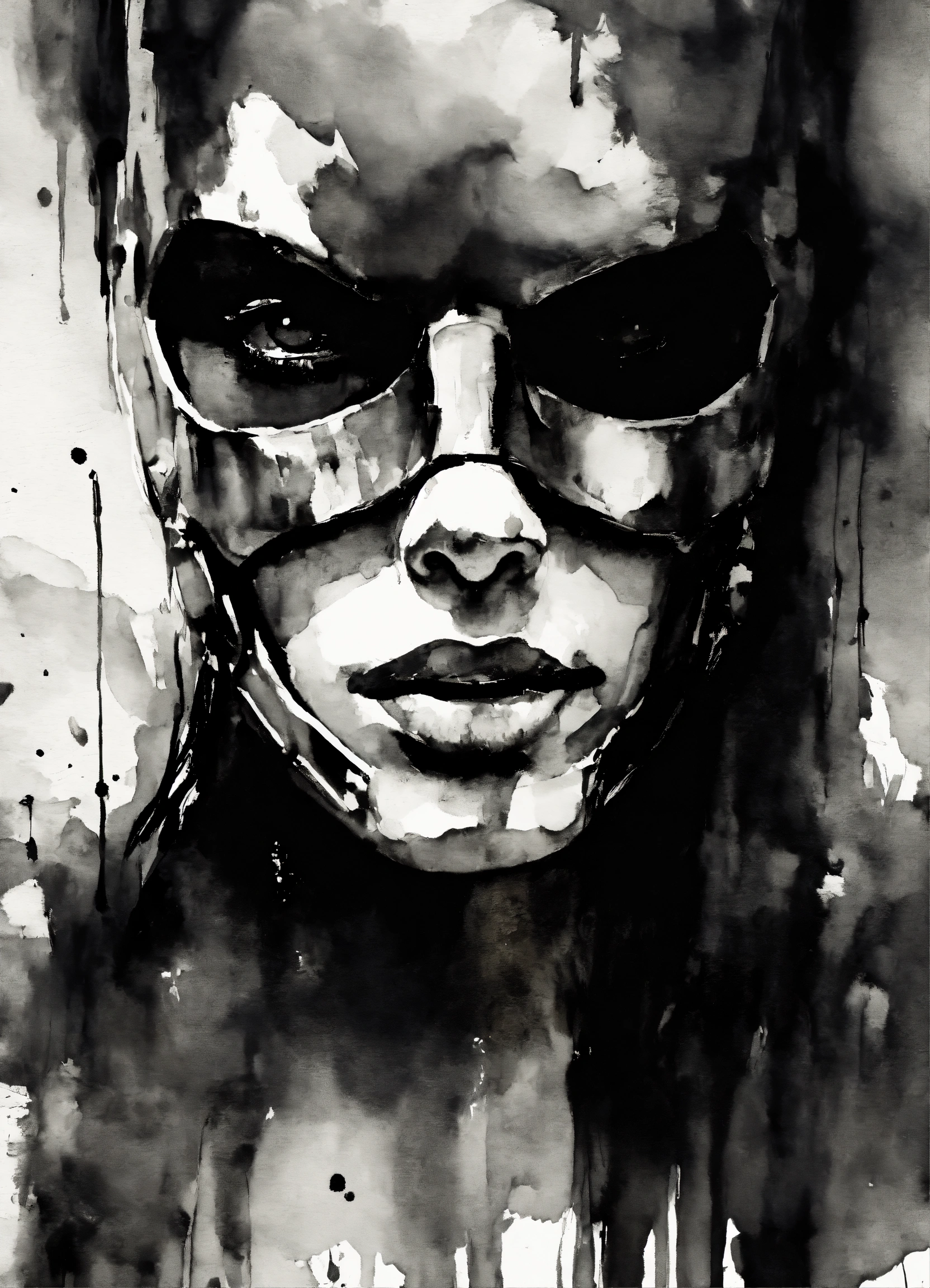 Lexica - Human woman with terminator mask super rough abstract aquarell ...
