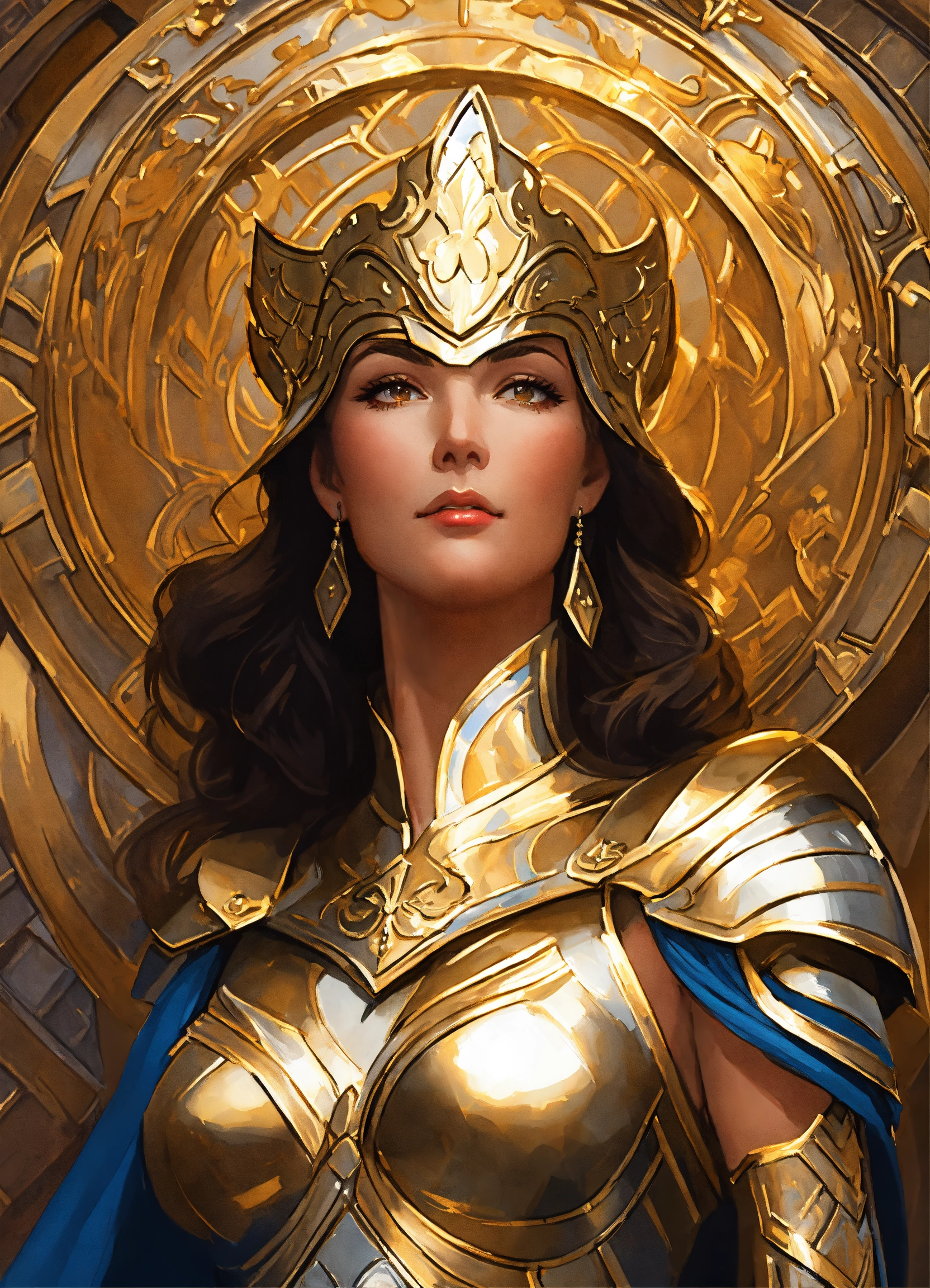 Lexica - Painted portrait of lynda carter as intricate armor, d&d, gold ...