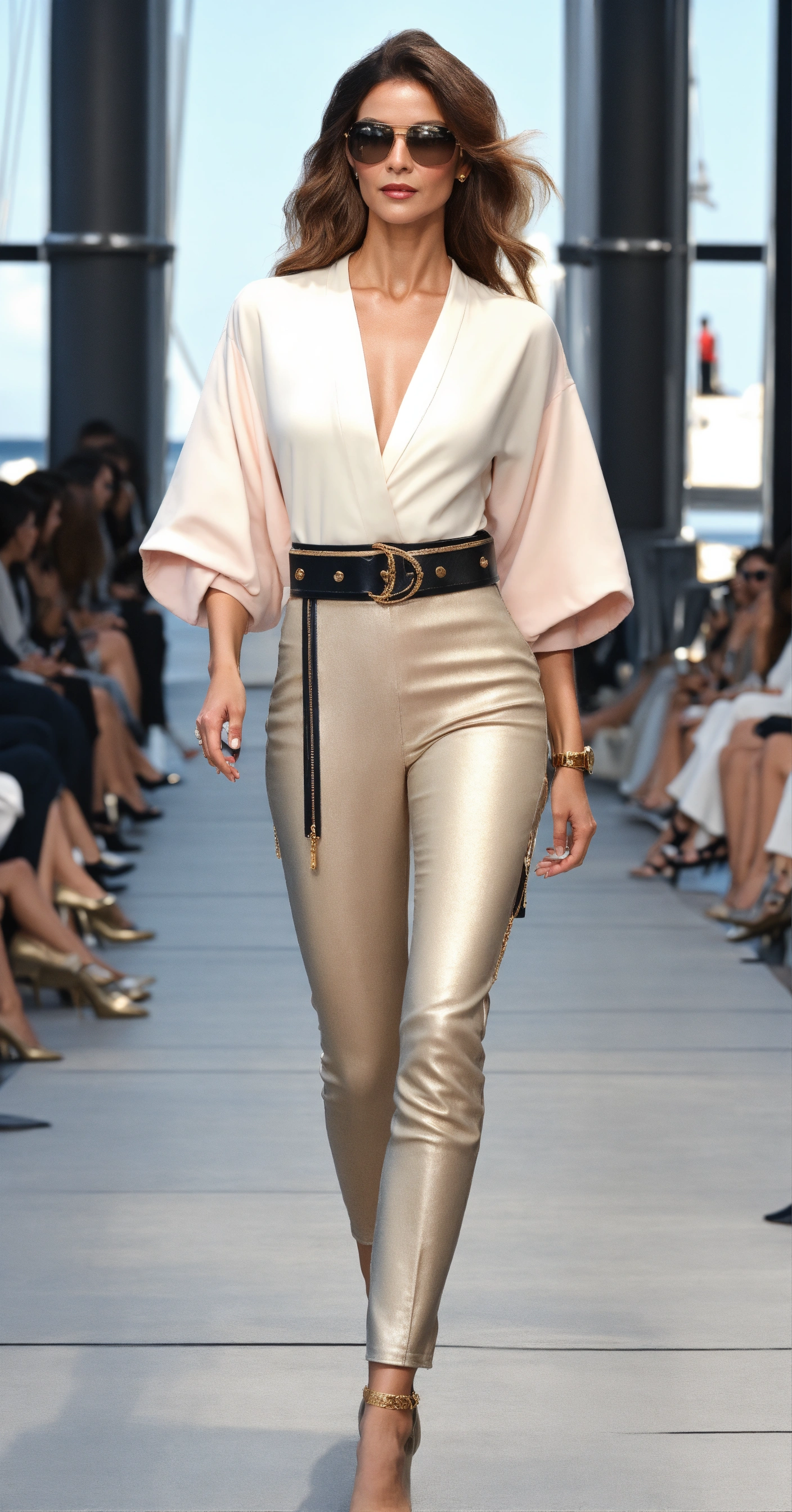 Lexica - 3d realistic photo of female captain walking runway during ...