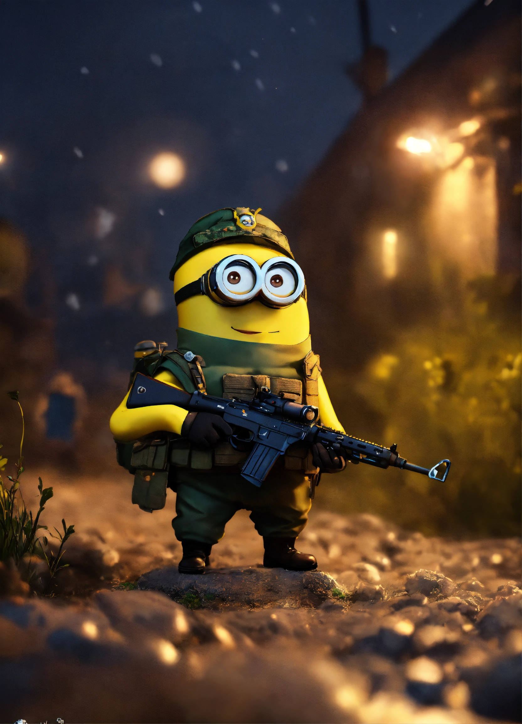Lexica - A minion at the frontlines in the army at night with his ...