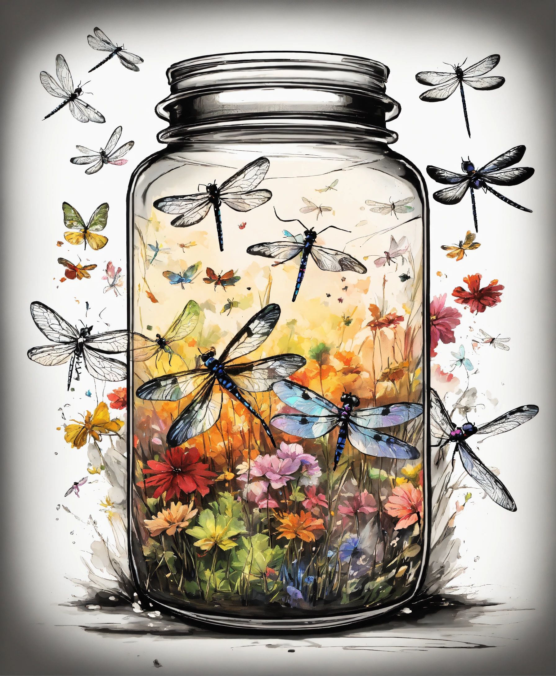 Lexica - Create a drawing of an explosion of dragonflies from an open ...
