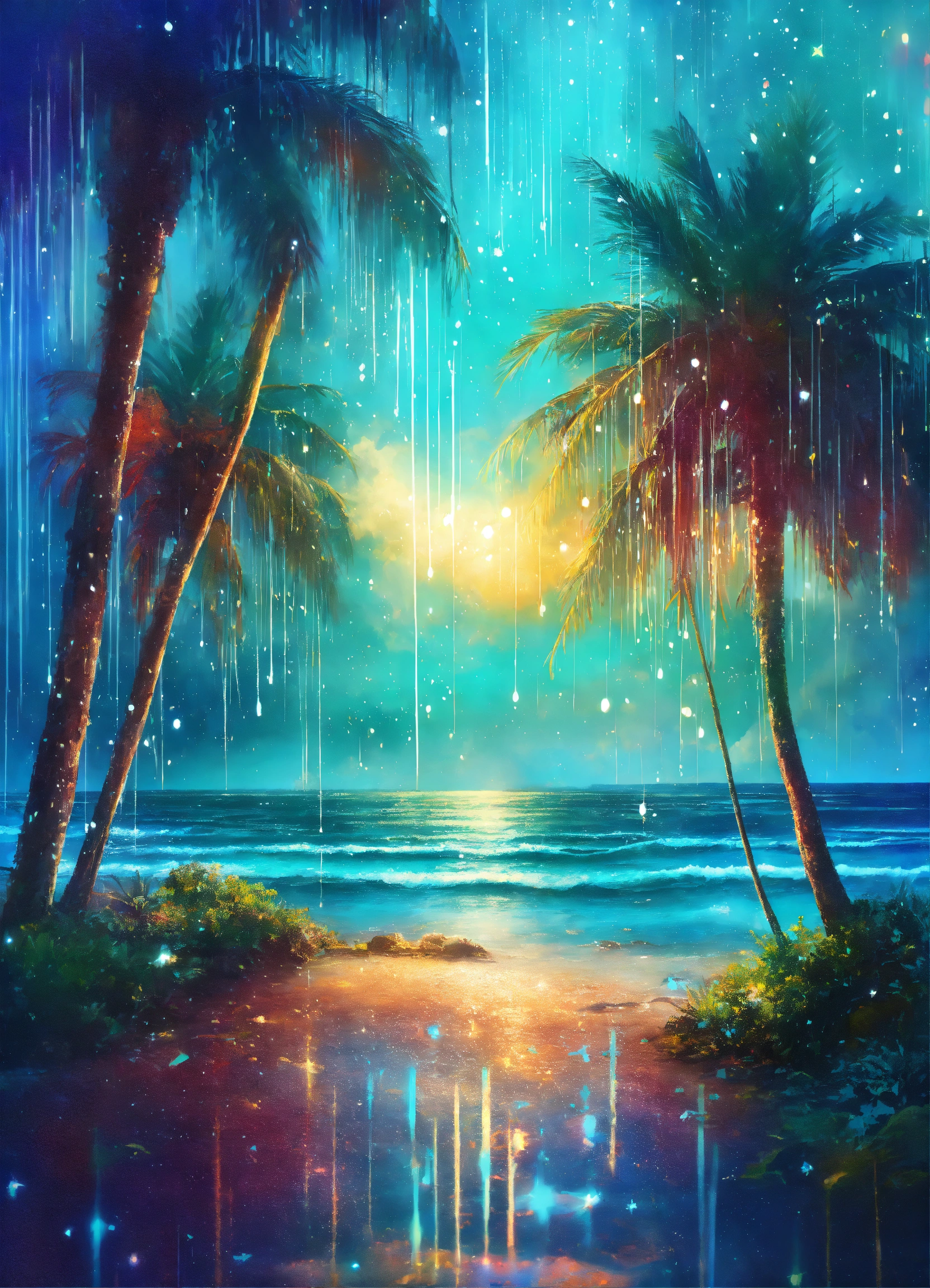 Lexica - Abstract magical rain, universe , stars, turqoise color near ...