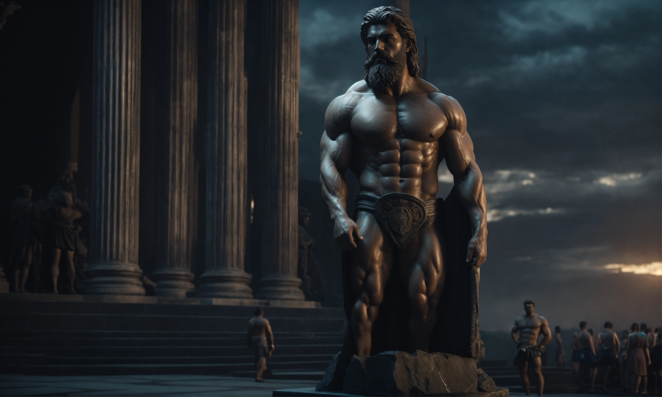 Lexica - A muscular statue of a strong Greek man with a beard and scars ...