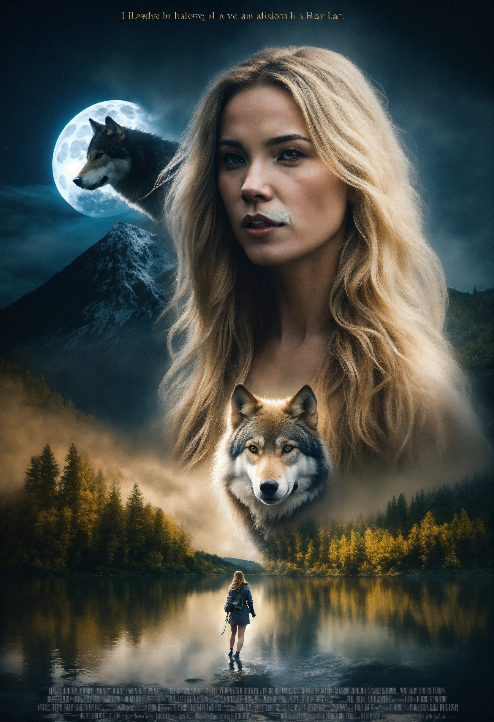 Lexica - 16k film poster photo, ultra-realistic, text "LA LOUVE DU LAC ...