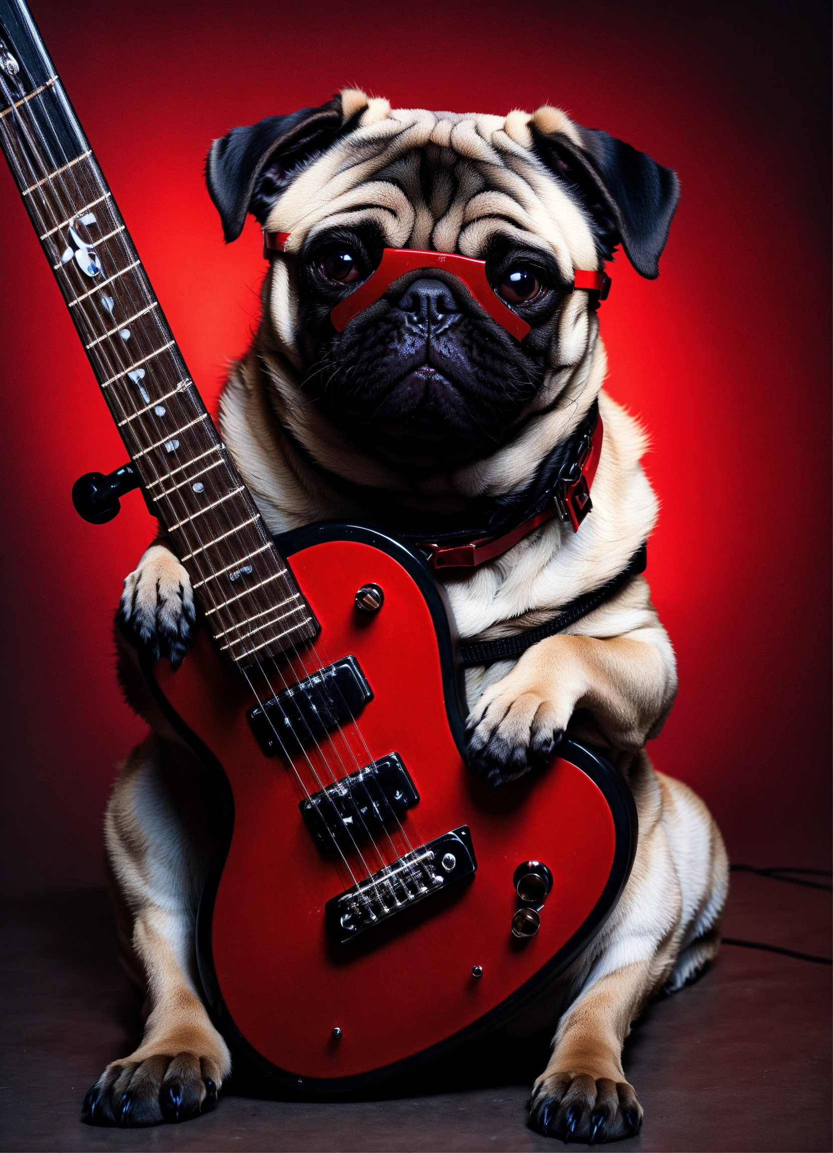 Lexica - A blind pug playing electric guitar