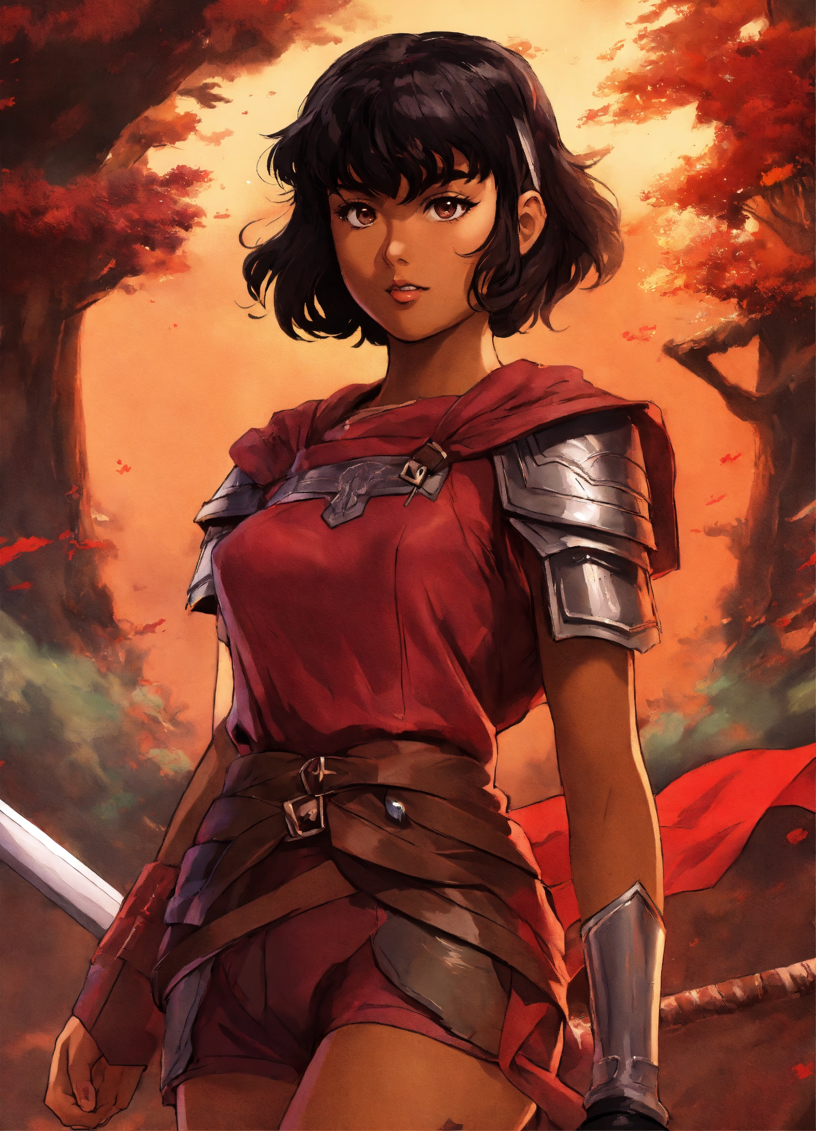 Lexica - Full body Cartoon art of Casca from Berserk, brown skin, short ...