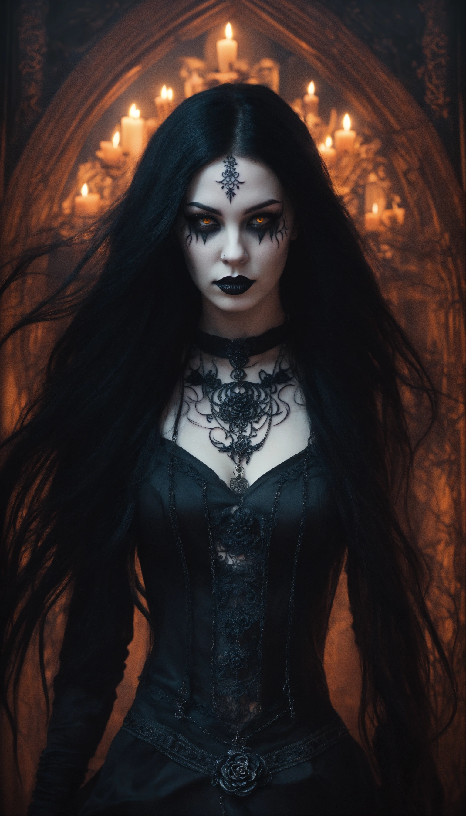 Lexica - A scary girl, full body, pale skin, long crazy black hair ...