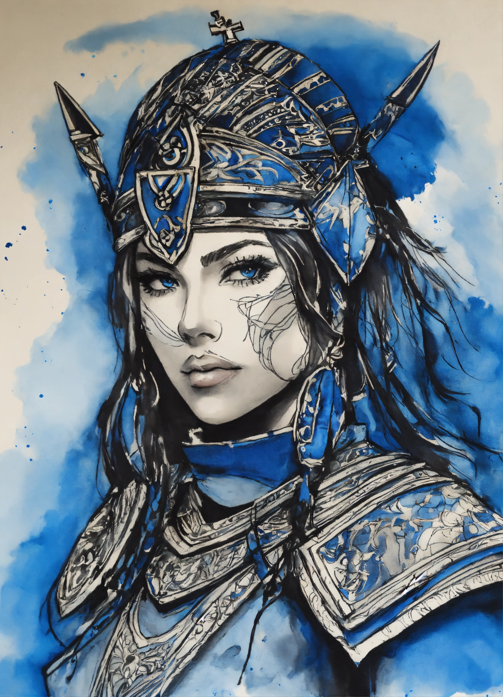 Lexica - Female warrior, black and blue ink, ink art by mschiffer ...