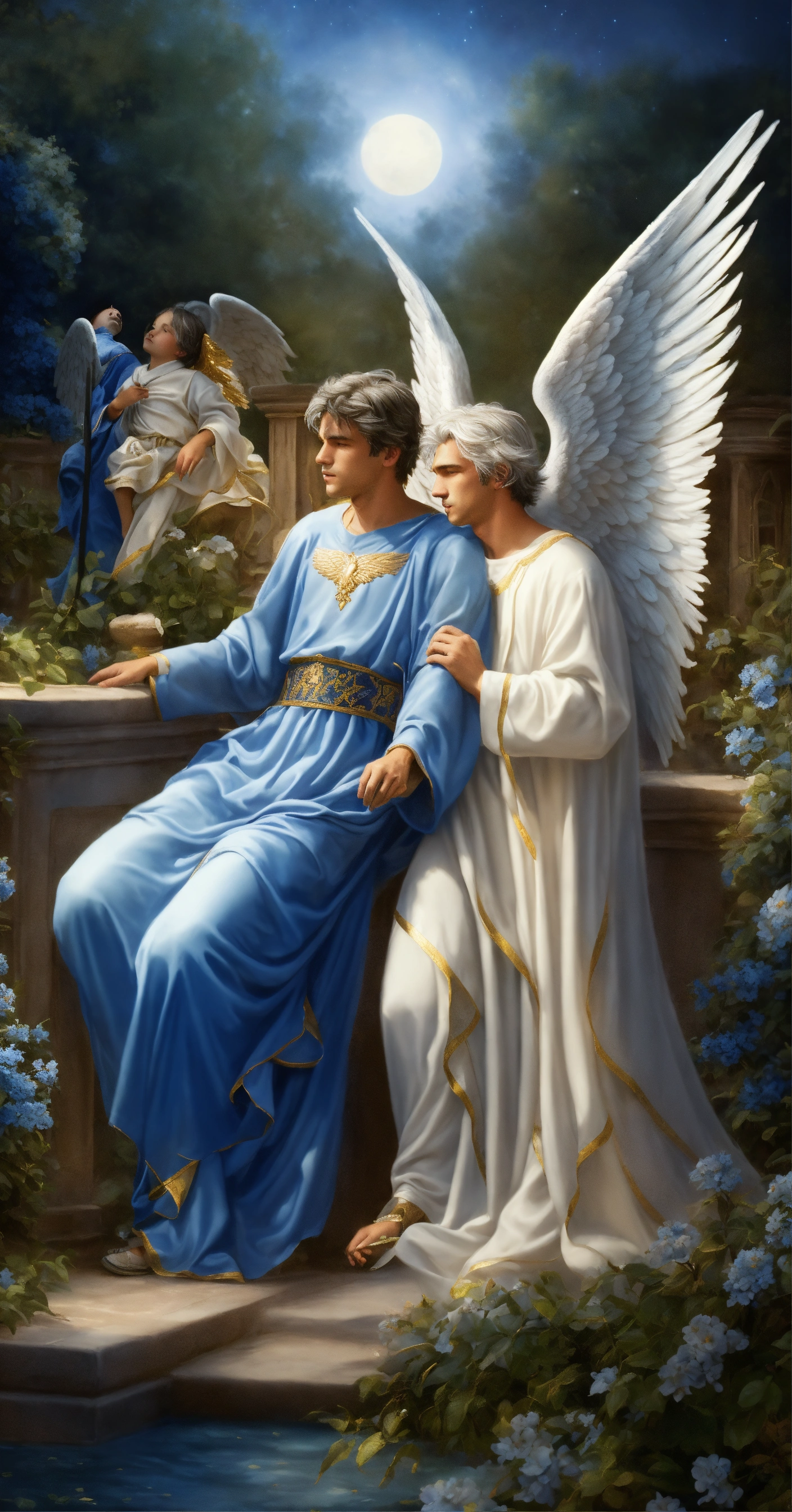 Lexica - 2 male guardian angels with detailed and luminous blue angel ...