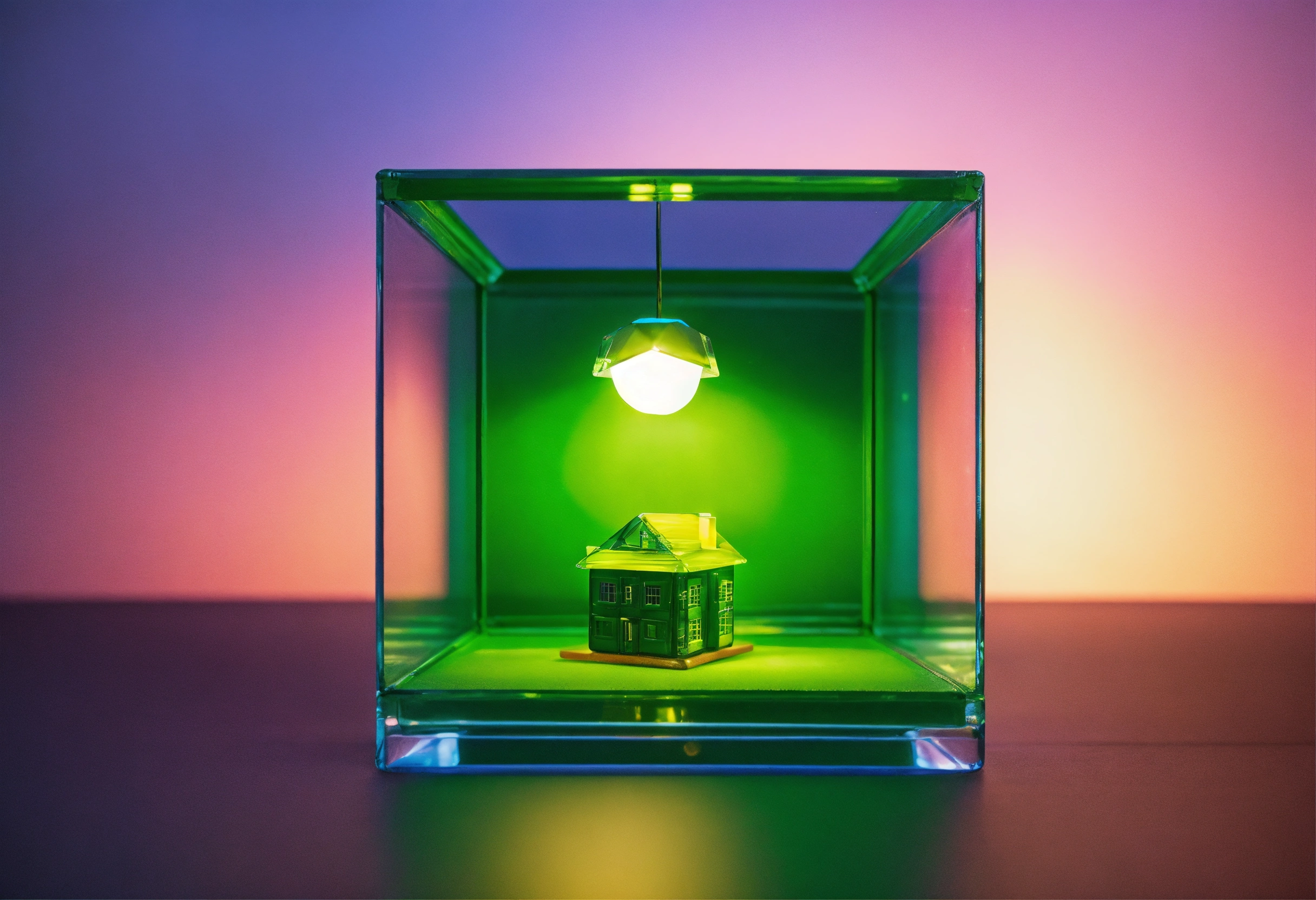 Lexica - Cube, 4k, inside the cube is a small house with little green ...