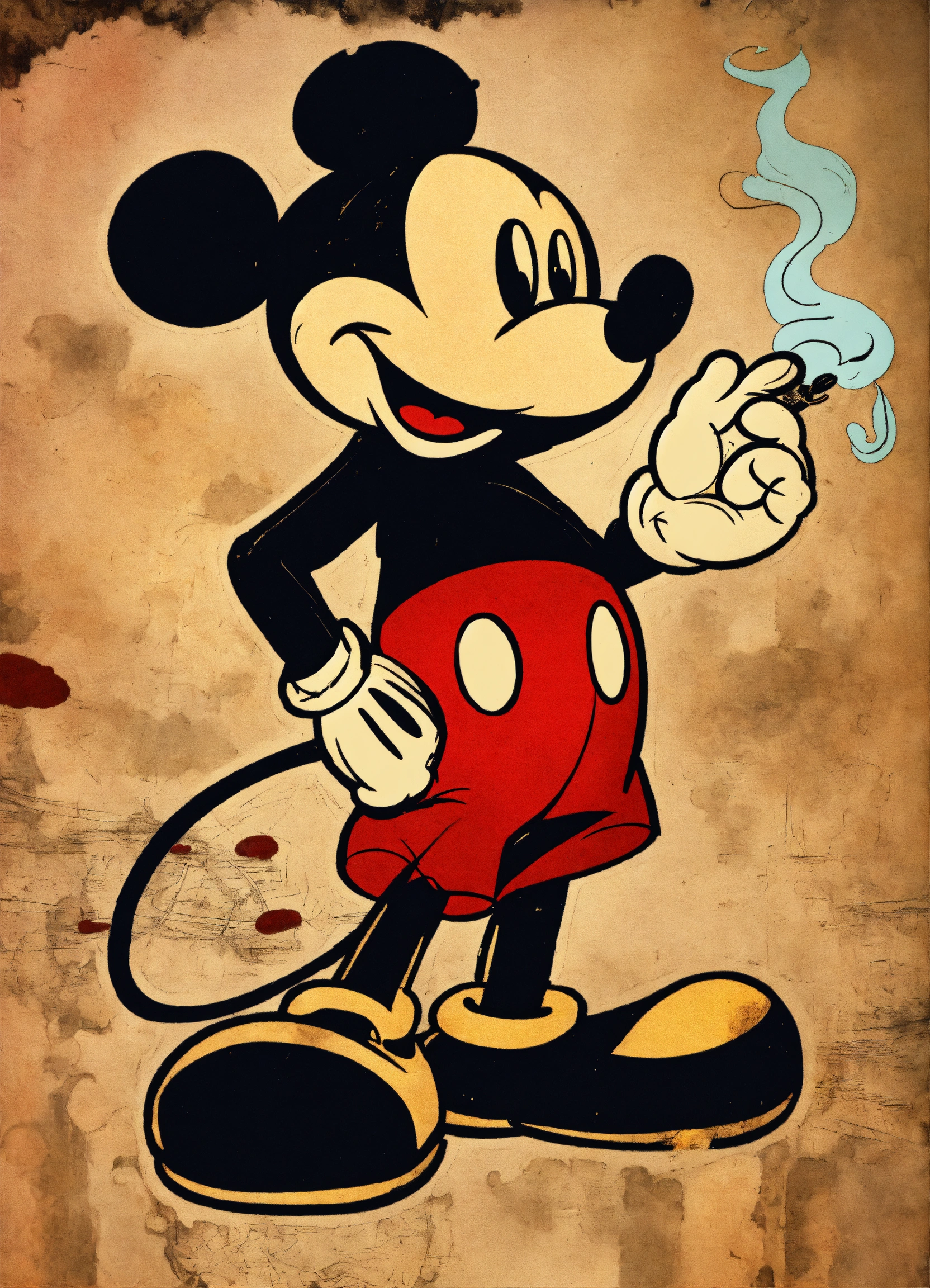 Lexica - Mickey mouse smoking, grungy, best quality, intricate detail