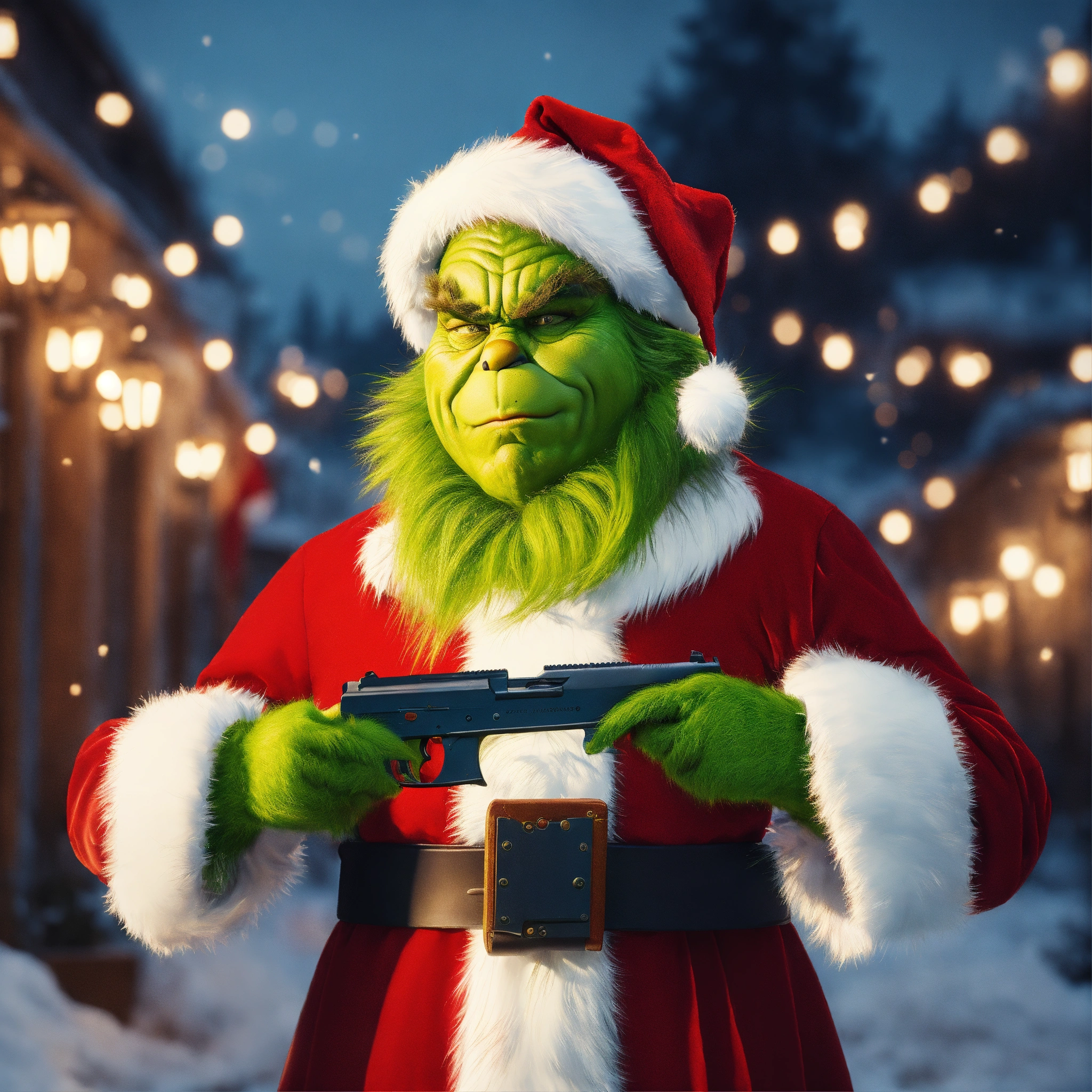 Lexica - A classical painting of Santa and The Grinch, holding 9mm ...
