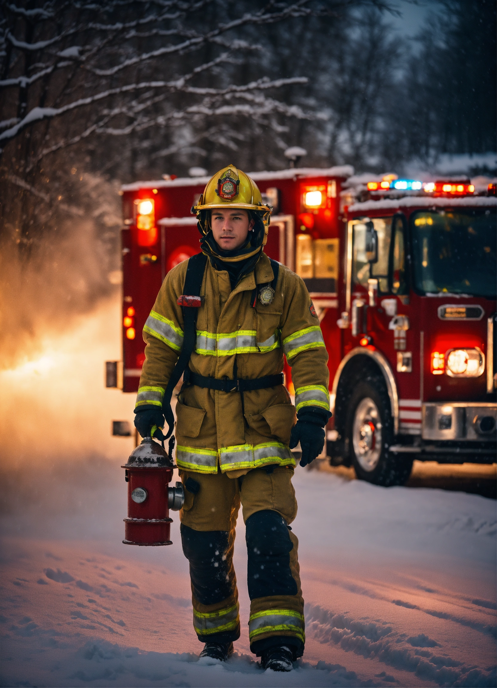 Lexica - A handsome blond firefighter, wearing protective gear, gloves ...