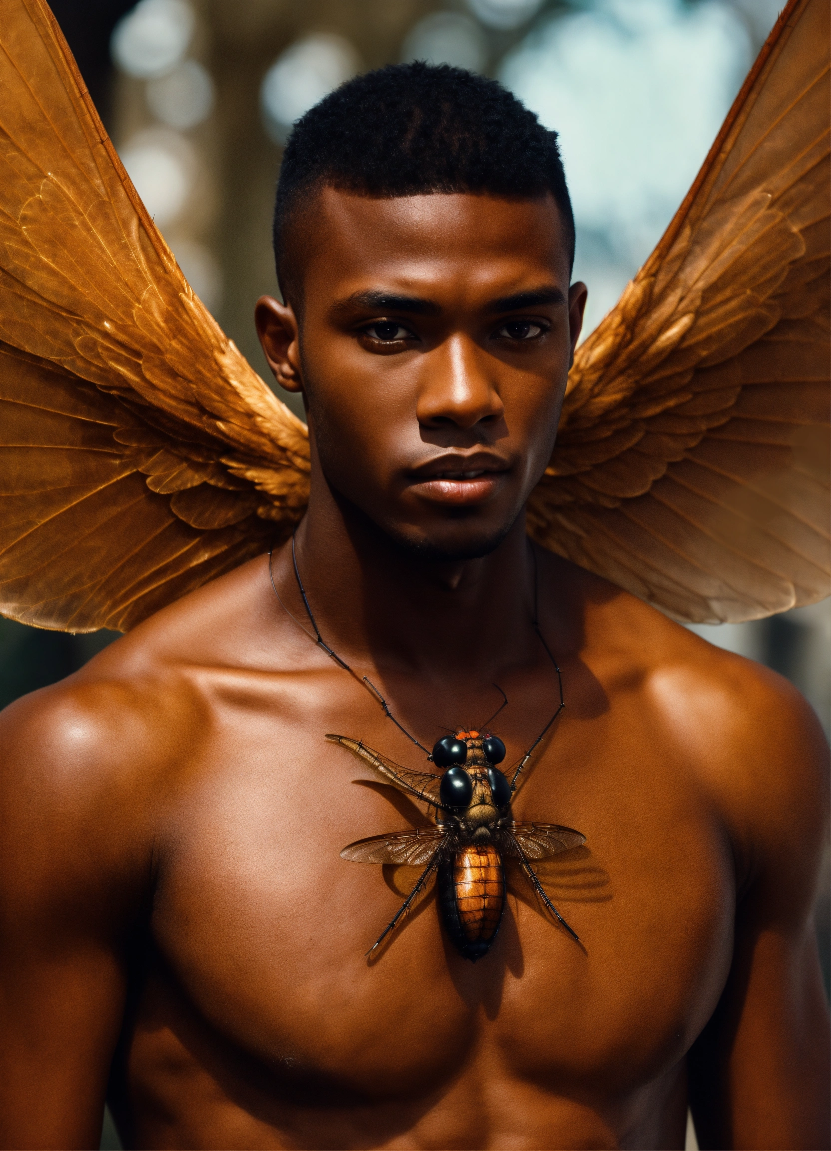 Lexica - A human brown skin male with fly wings