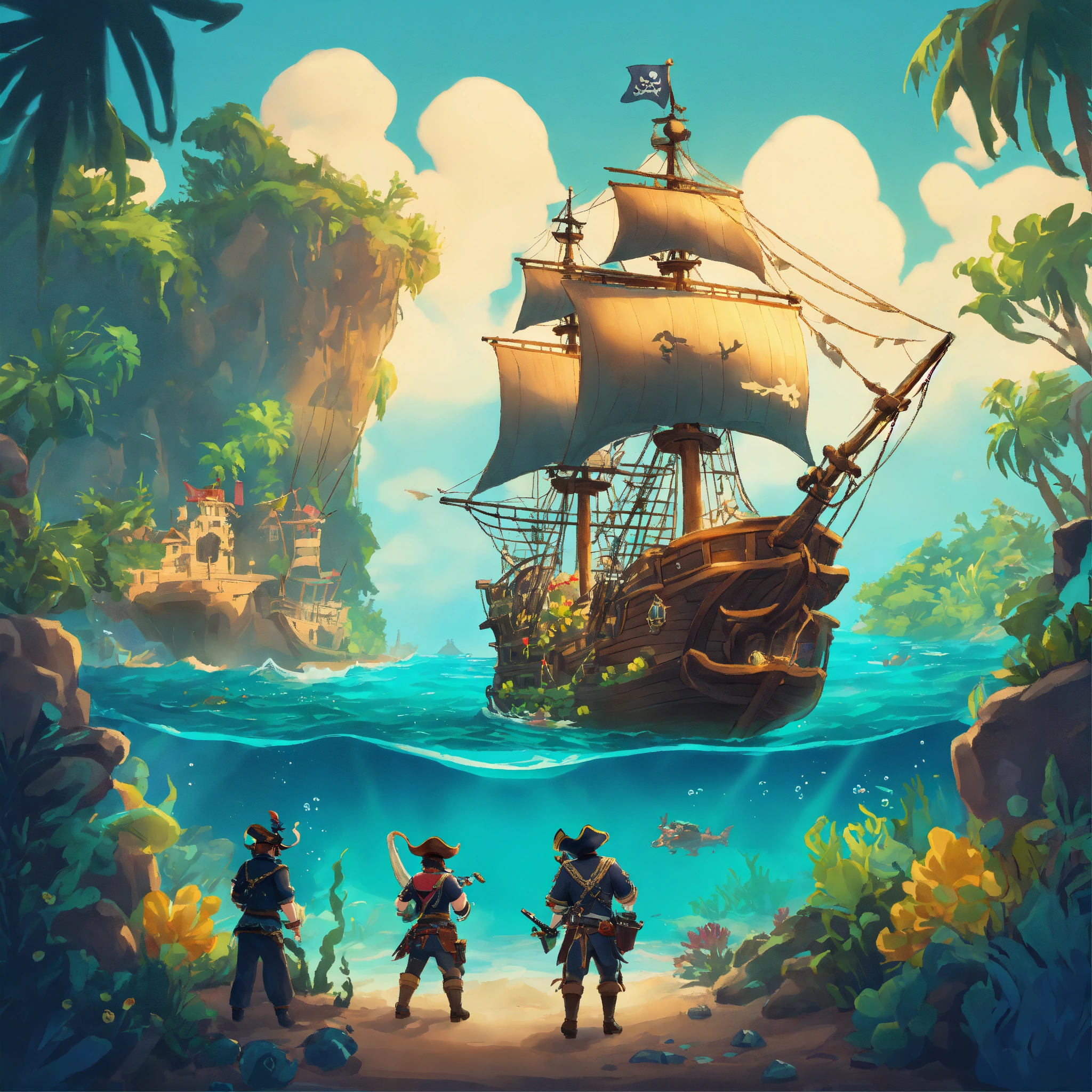 Lexica - The top part of the picture is the ocean and pirate ship, the ...