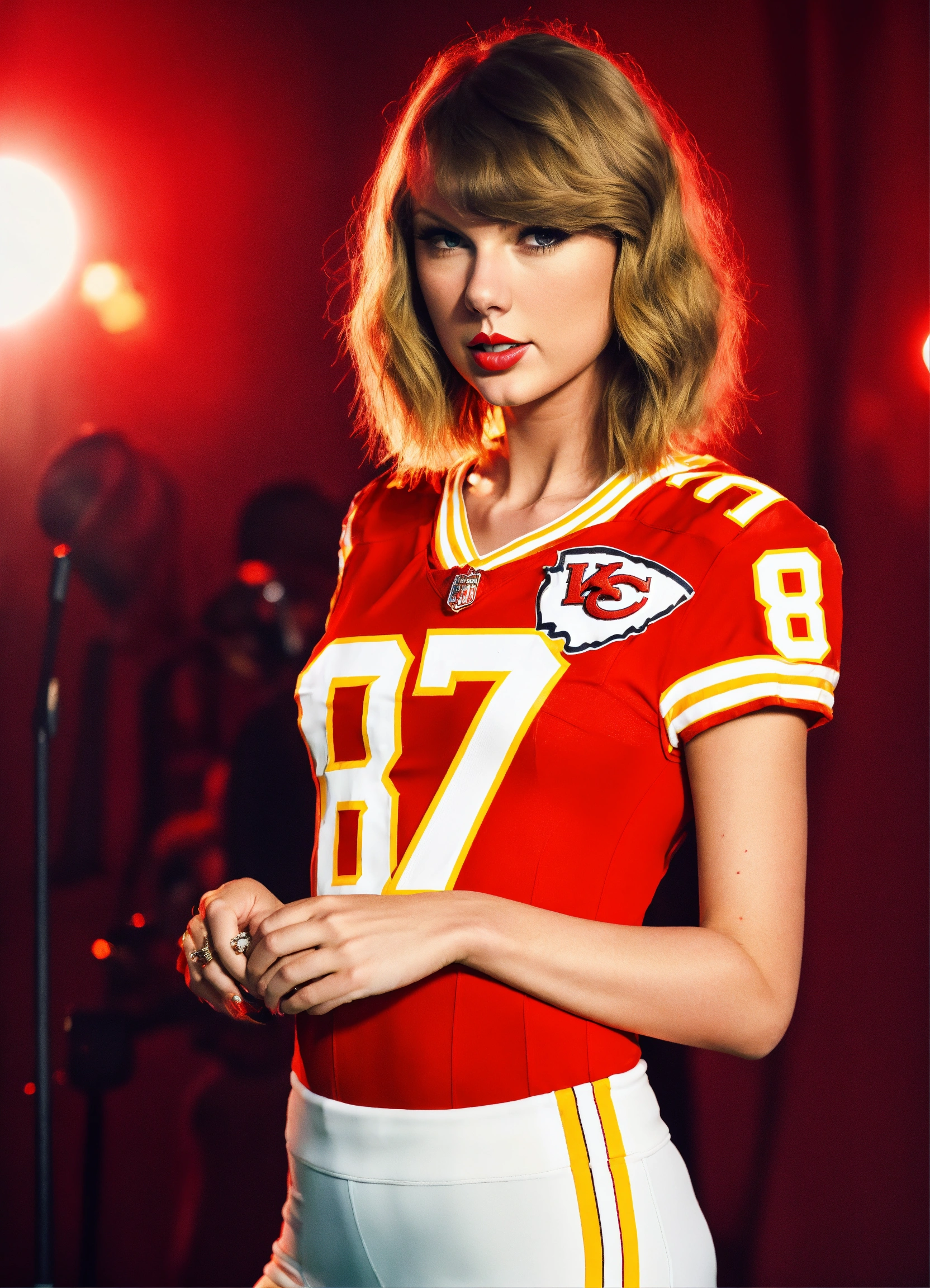 Lexica - Female Taylor Swift wearing Kansas City Chiefs football jersey ...