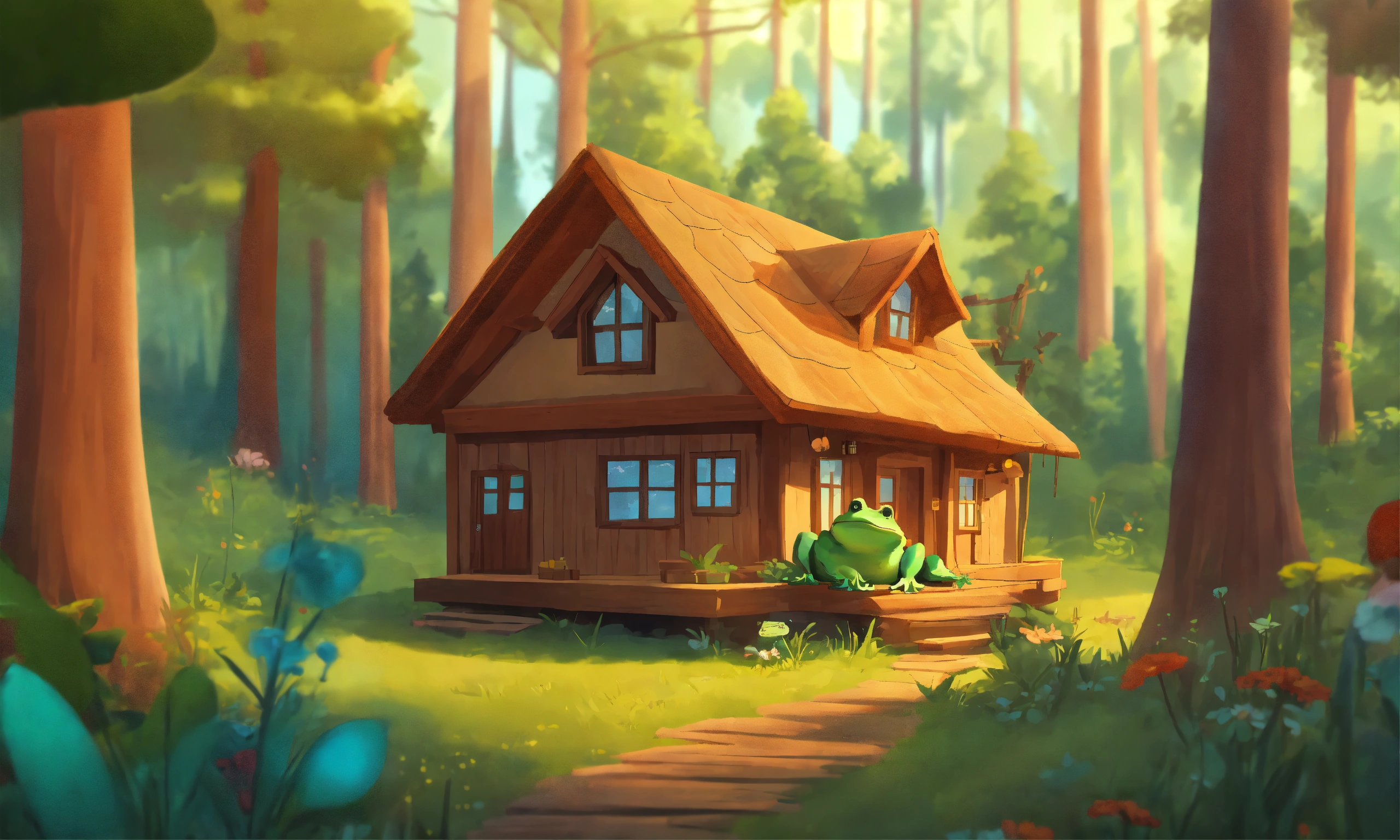 Lexica - Small wooden house on the forest edge. Cartoon style. A giant ...