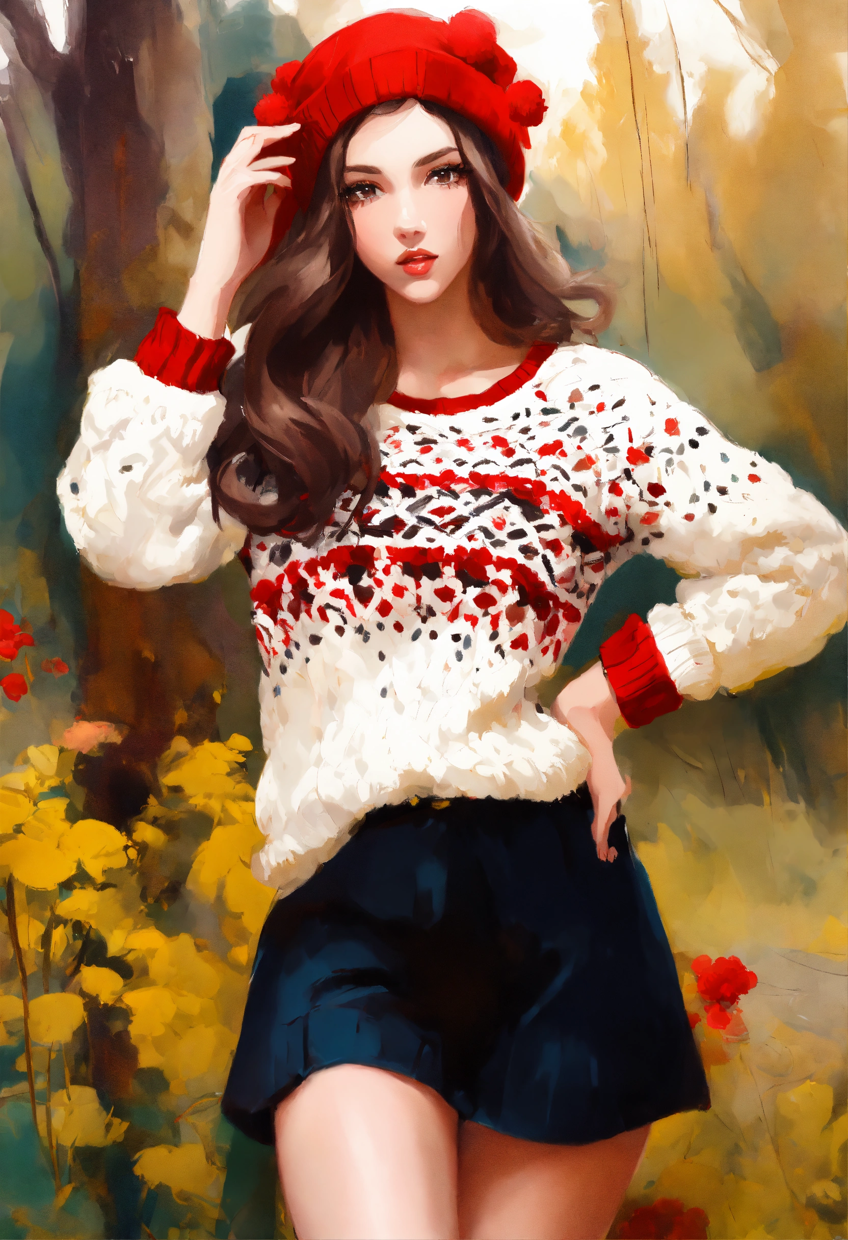 Lexica - Full body, beautiful pinup woman, long brown hair and large ...