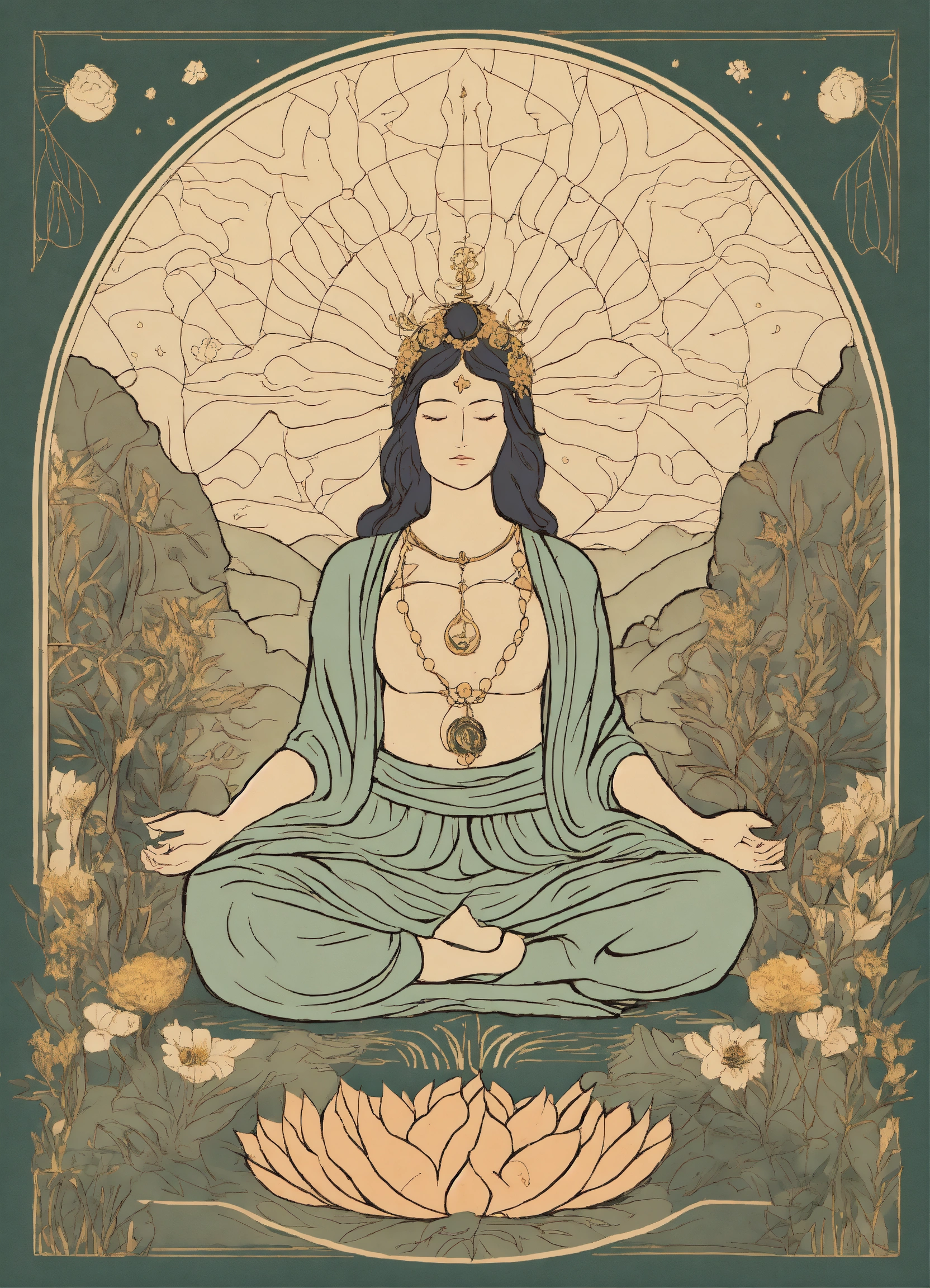 Lexica - Minimalist vintage botanical spiritualism drawing, serene ...