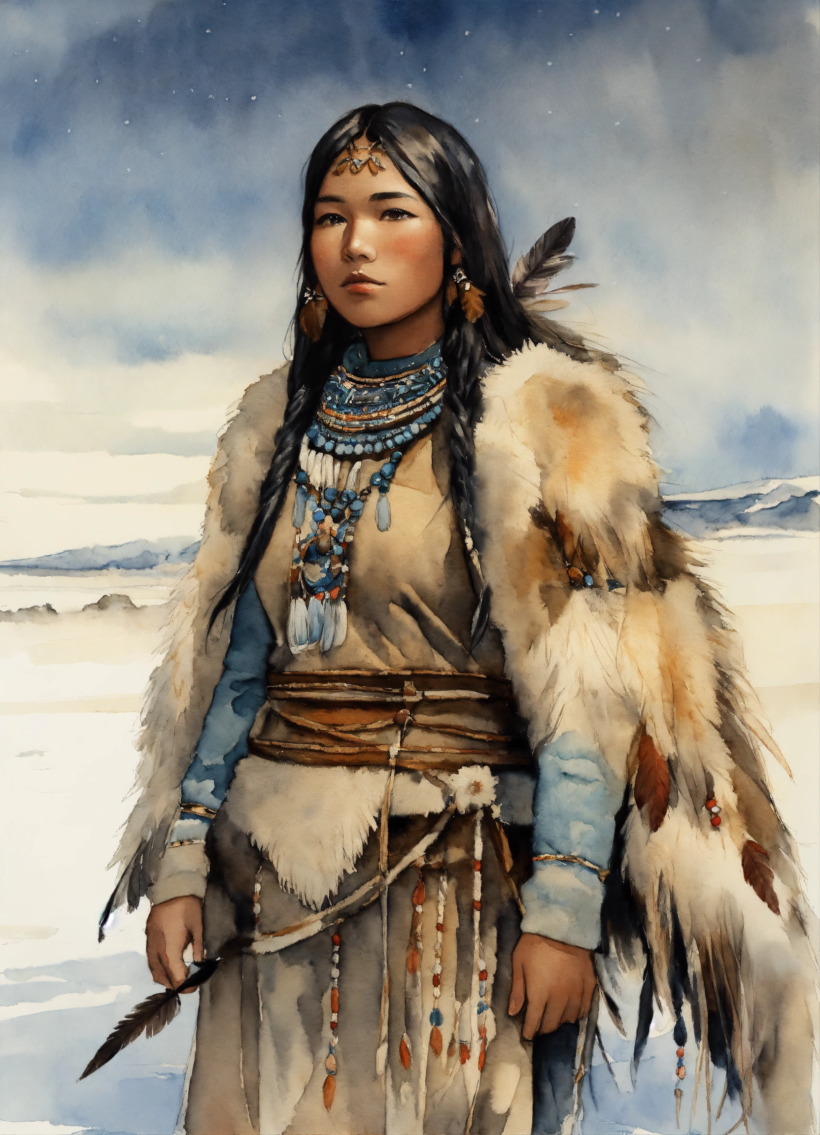 Lexica - Full body Illustration of an inuit woman, young, 18 years old ...