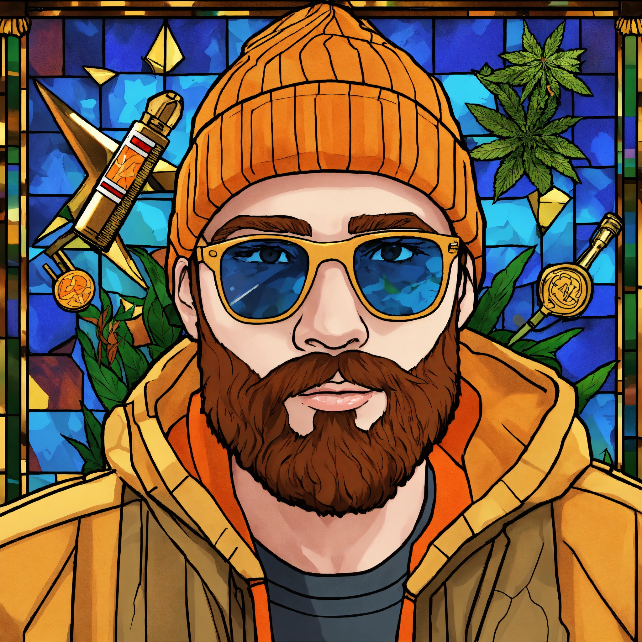 Lexica - HD, 4K, Background is a stained glass with images in the ...