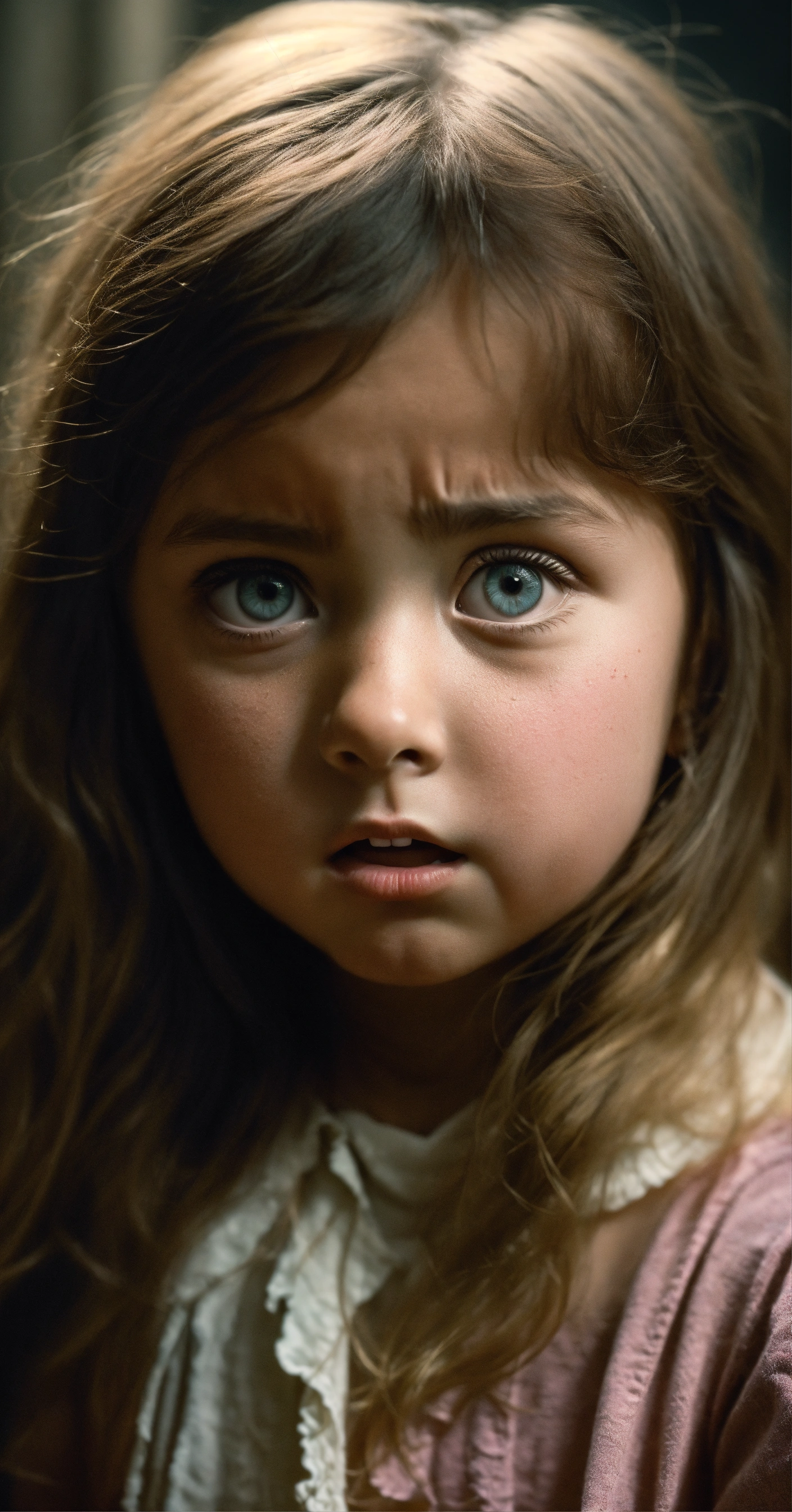 Lexica - A terrified little girl with a pleading gaze, little girl ...