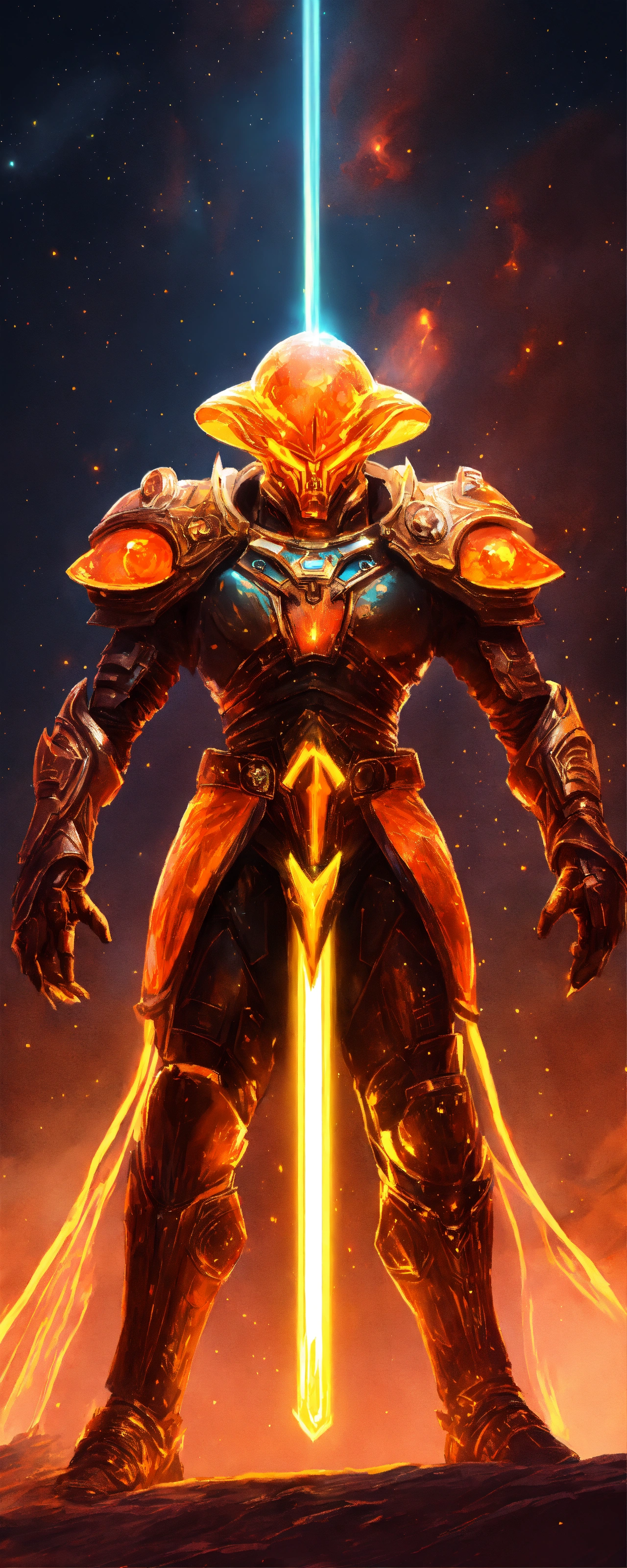 Lexica - Drawing of epic alien warlord king with glowing orange energy ...