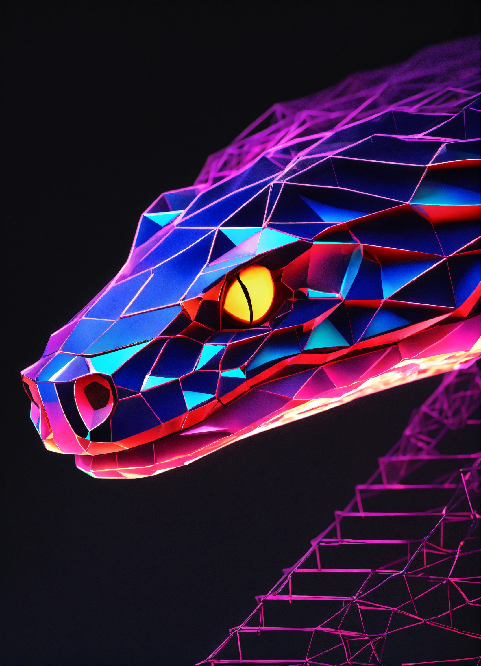 Lexica - Digital wire neon Frame snake biting semi transparent polygon ...