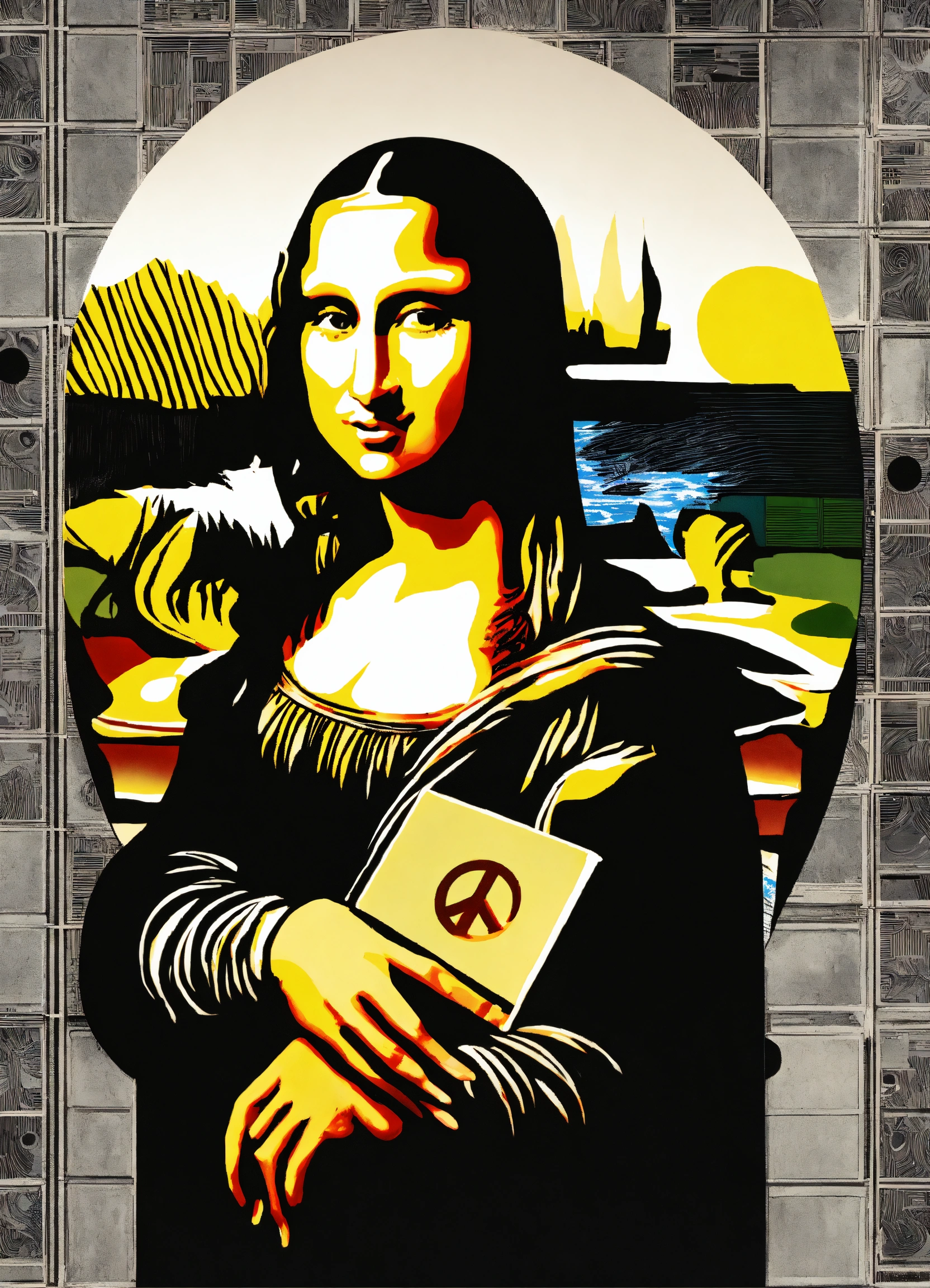 Lexica - Mona lisa holding record and doing peace sign in other hand ...