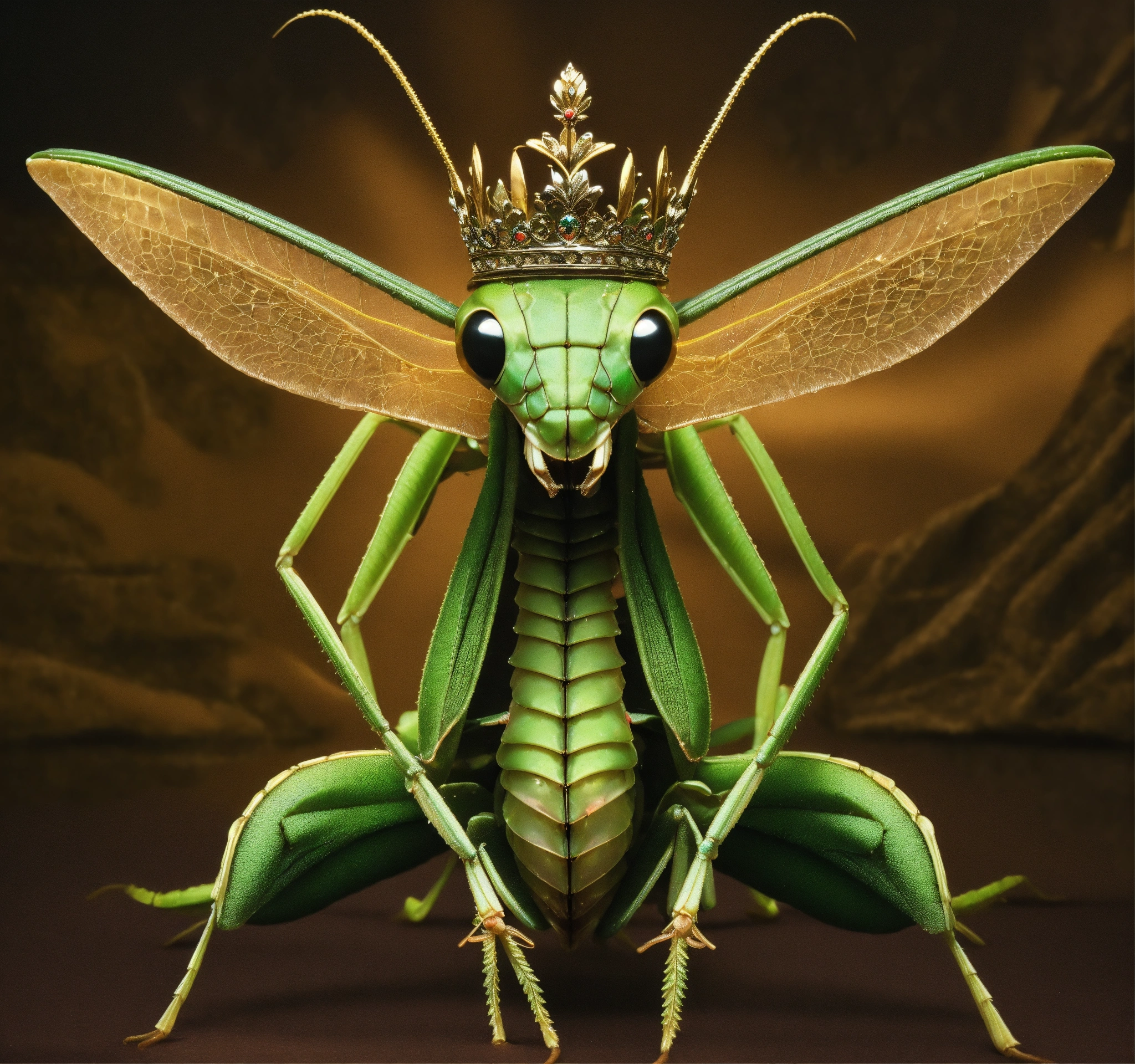 Lexica - Ominous Praying Mantis wearing an elaborate crown, symbolic ...