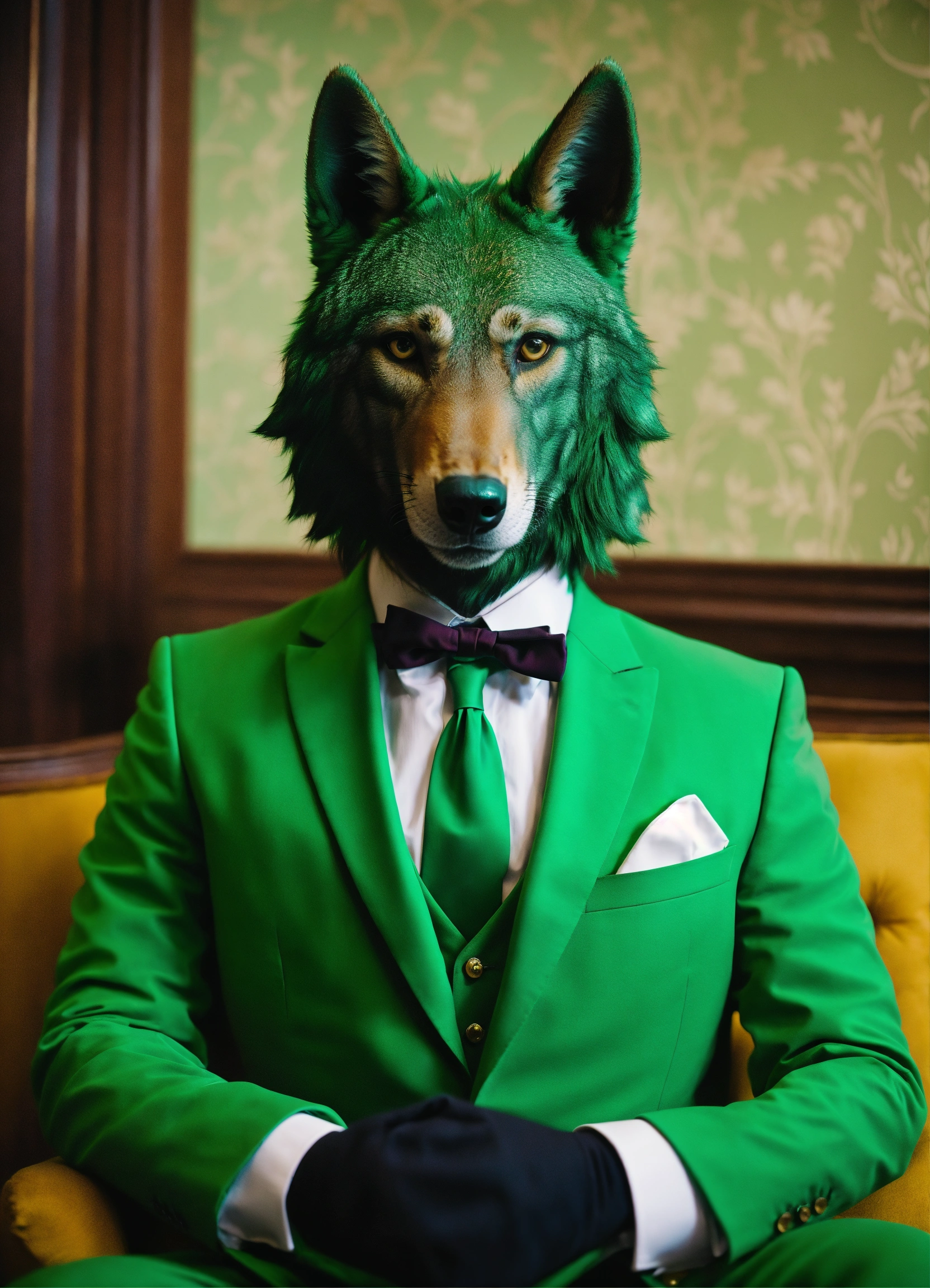 Lexica - Award - Winning Cinematic Still of wolf-Headed butler posing ...