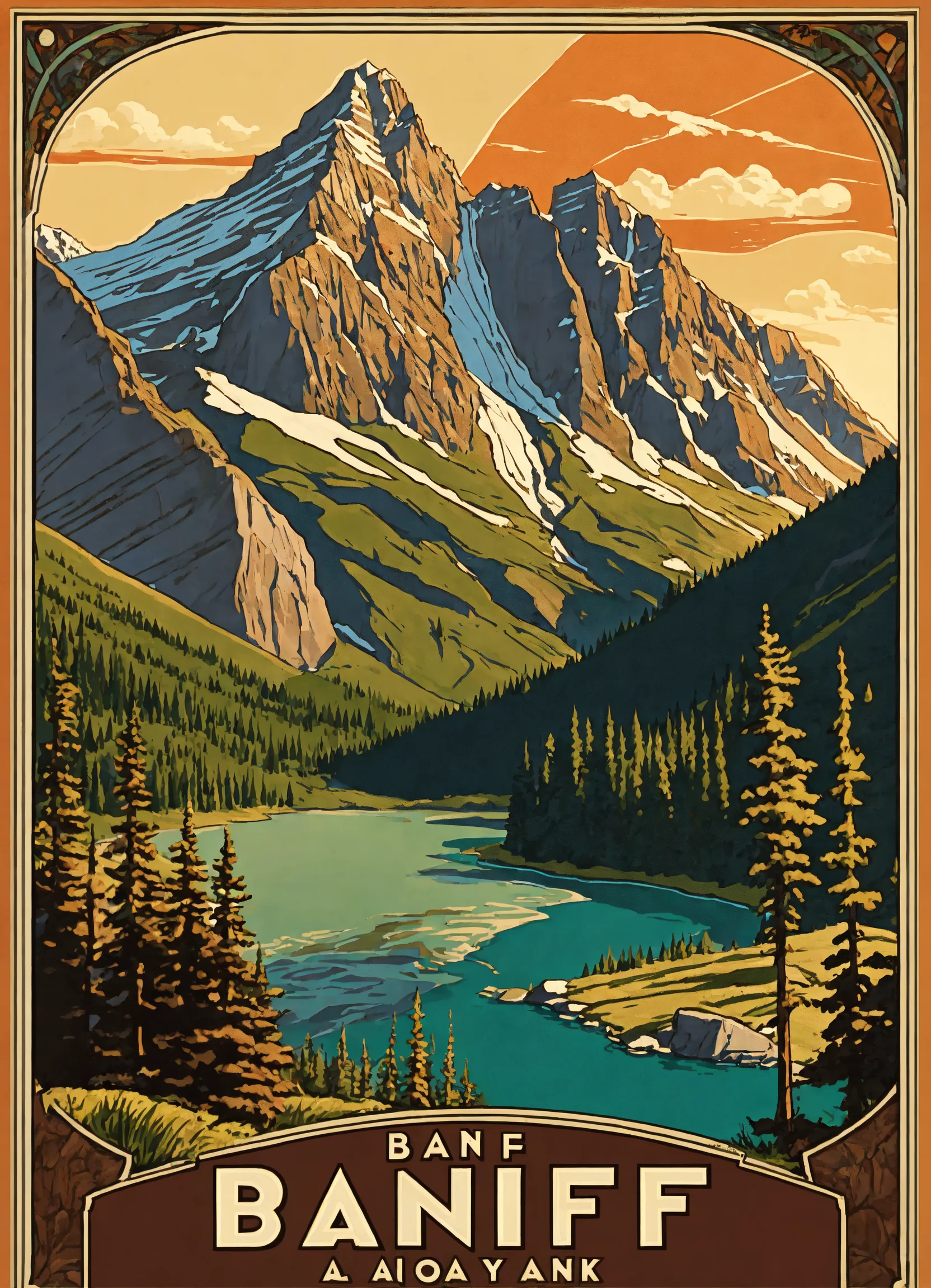 Lexica - Banff line art, propaganda poster