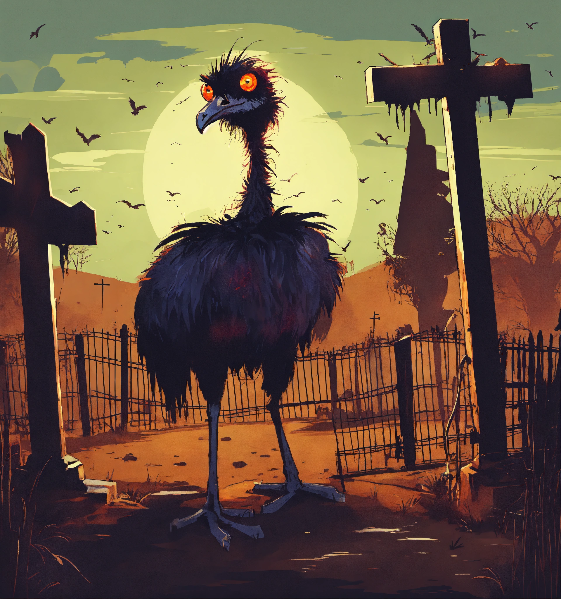 Lexica - Creeepy zombie Emu in a graveyard