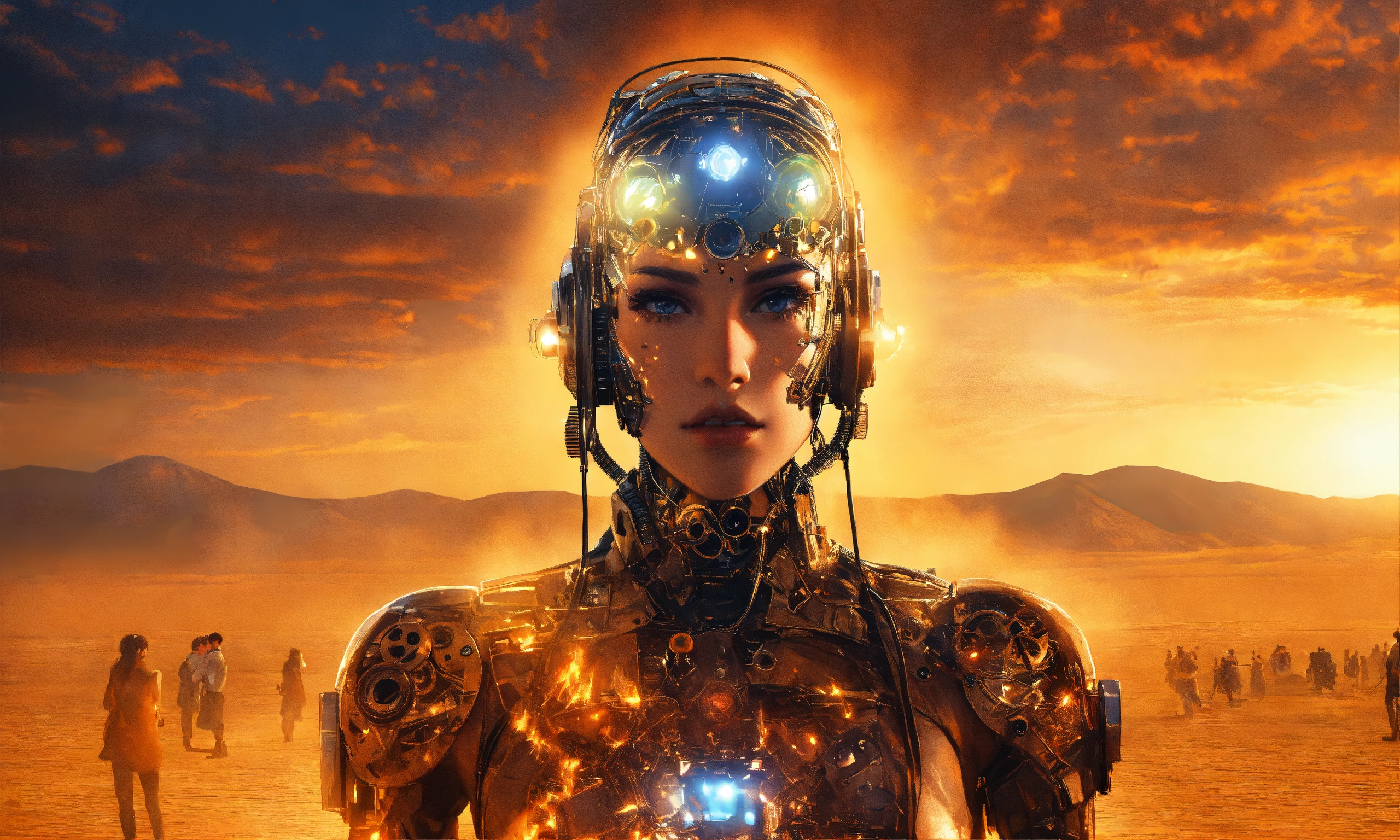 Lexica - Portrait of a ai female male machine head merge burning man ...