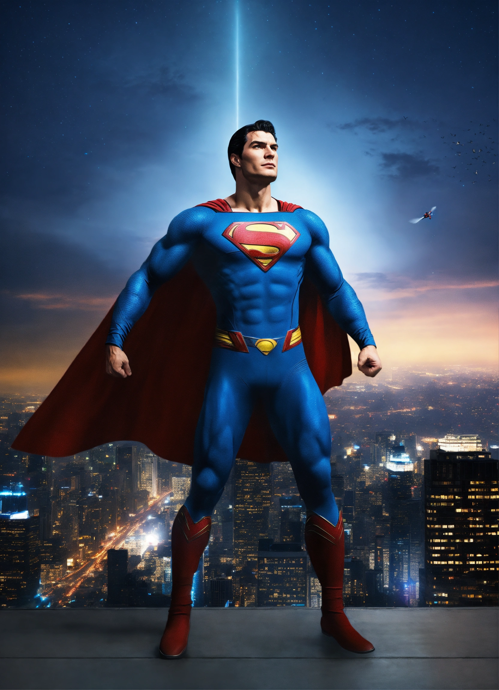 Lexica - A realistic Superman with the ability to fly, against a night ...