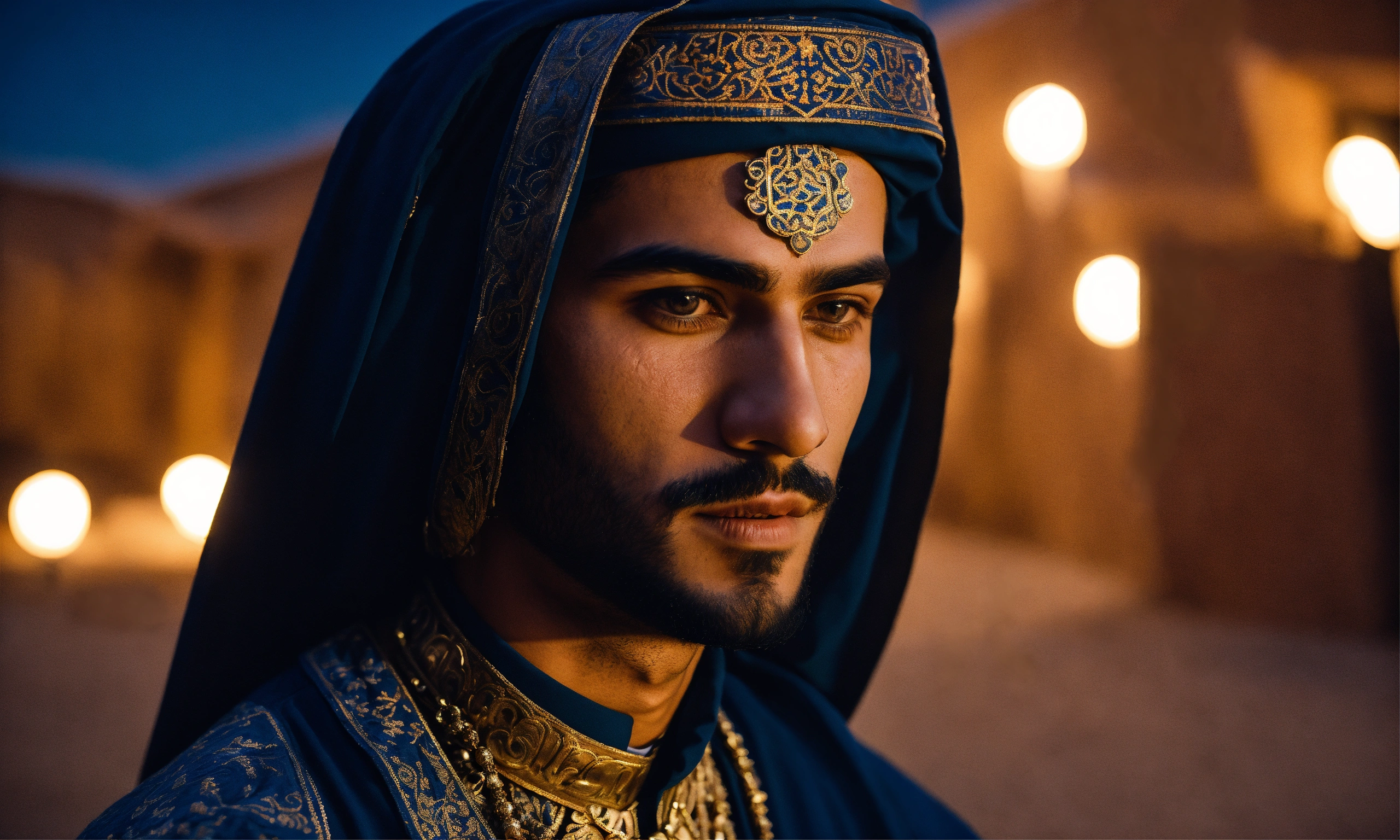 Lexica - Portrait of a young handsome Arabic priest, desert camp ...