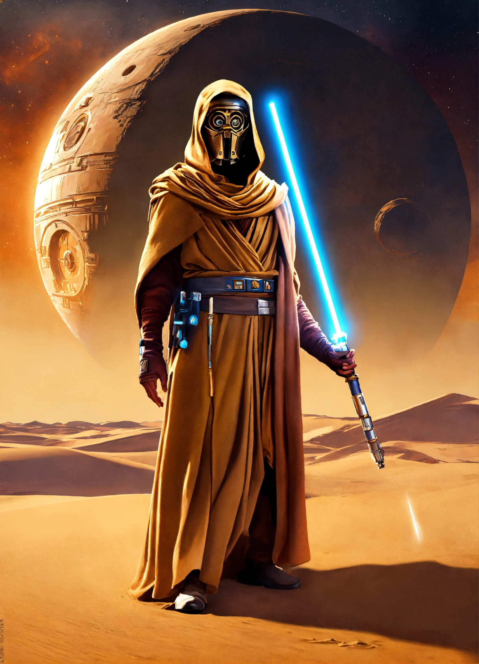 Lexica - Digital art of a mysterious Jedi mystic on Tatooine.
