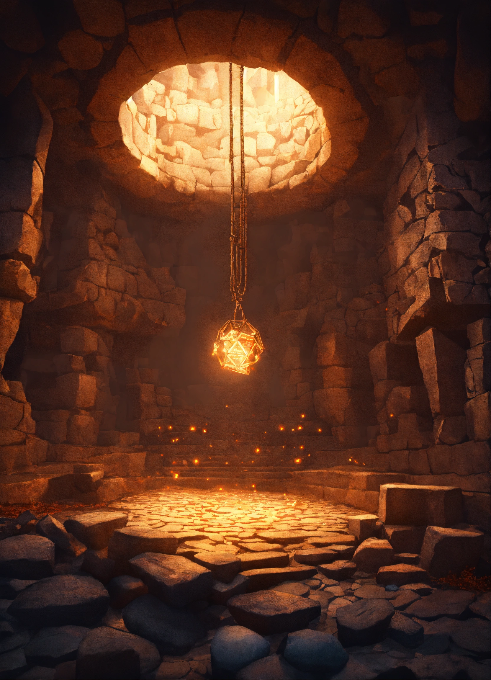 Lexica - Bottomless pit in dungeon with a lot of runes on stones